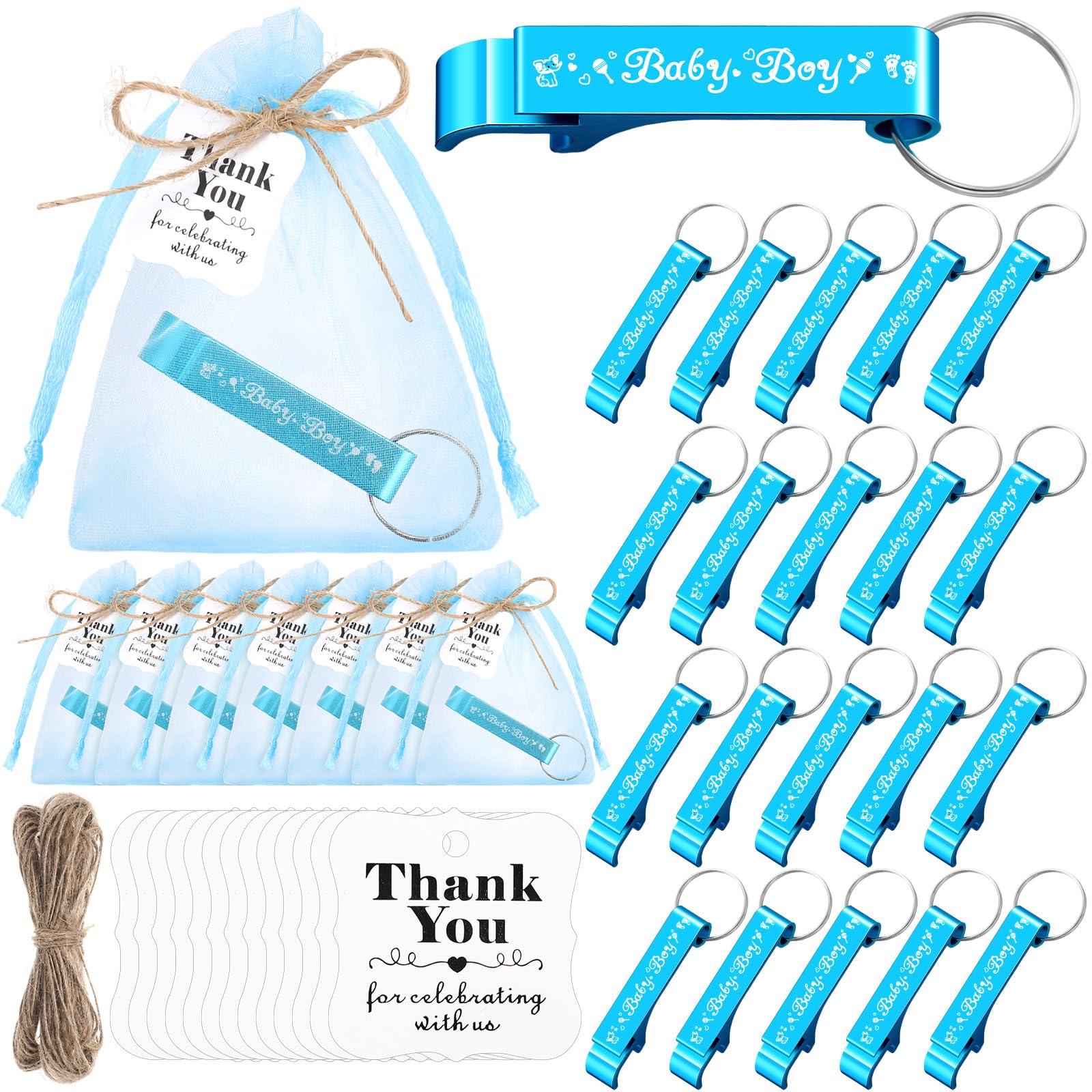 Tioncy 50 Set Baby Shower Party Favors Baby Bottle Opener It's a Boy Bottle Opener Keychains Baby Boy Thank You Tags Organza Bags Blue Baby Shower Return Gifts for Guest Gender Reveal Party Supplies