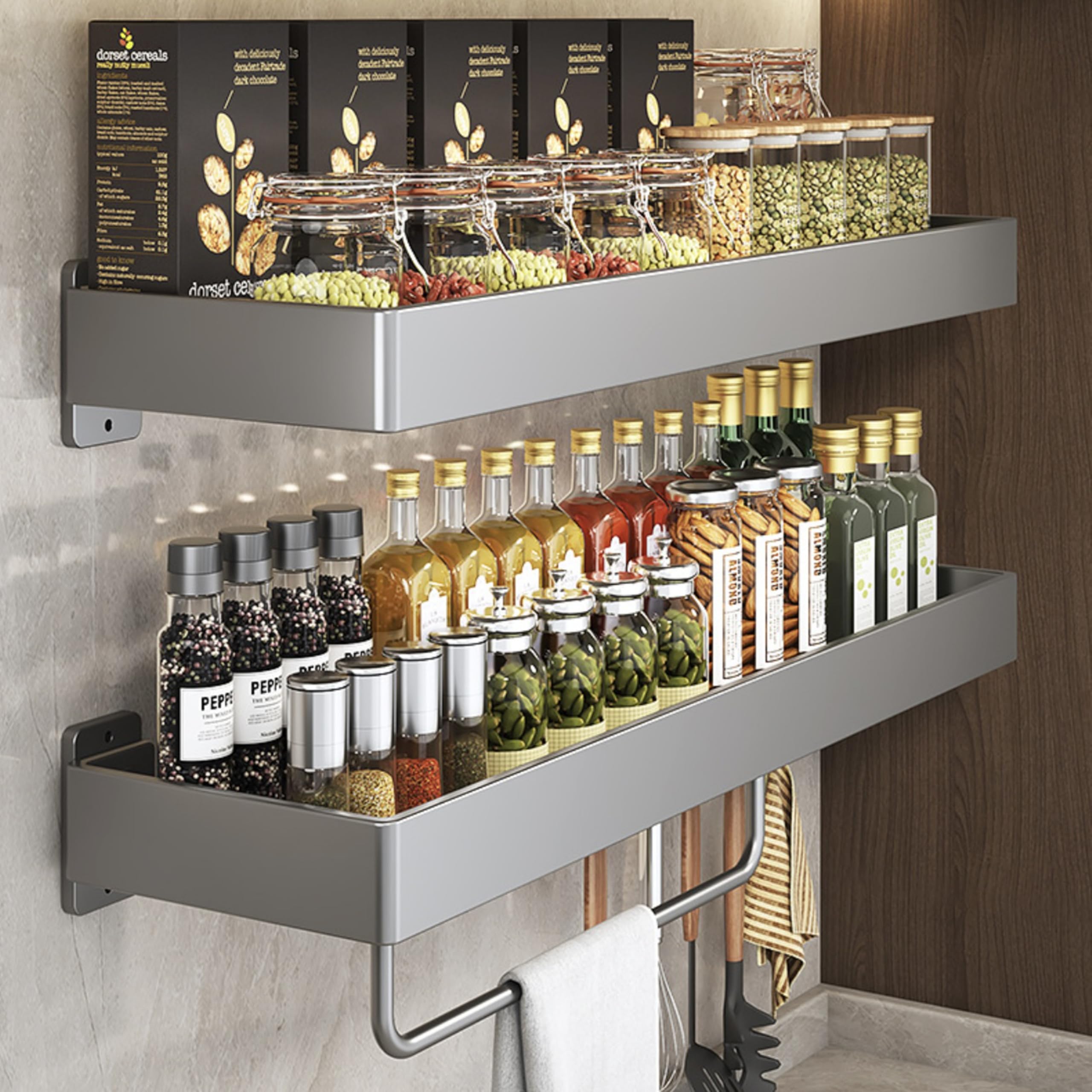 XXL Shower Caddy(22.8"×6.3"×2"),2 Pack Adhesive Hanging Bathroom Shelves Basket,Kitchen Spice Rack,Refrigerator Organizer,Fridge Shelf,Seasoning Holder,Floating Wall Mounted Storage,Toilet,Living Room