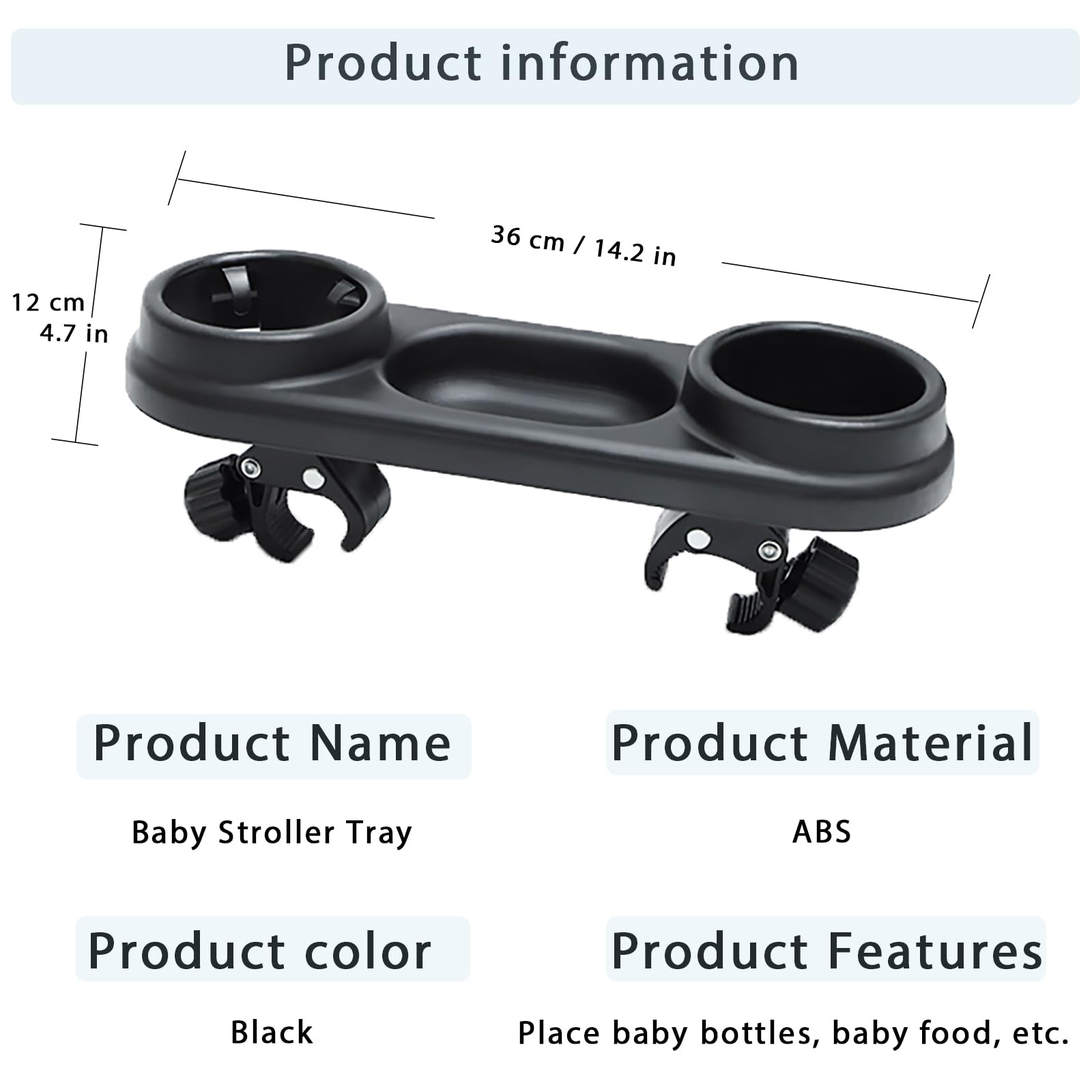 TOLASTO Universal Stroller Snack Tray,Snack Tray for Stroller, Compatible with a Variety of Stroller handrails, ABS Material, Flexible Adjustment of The Installation (Black)