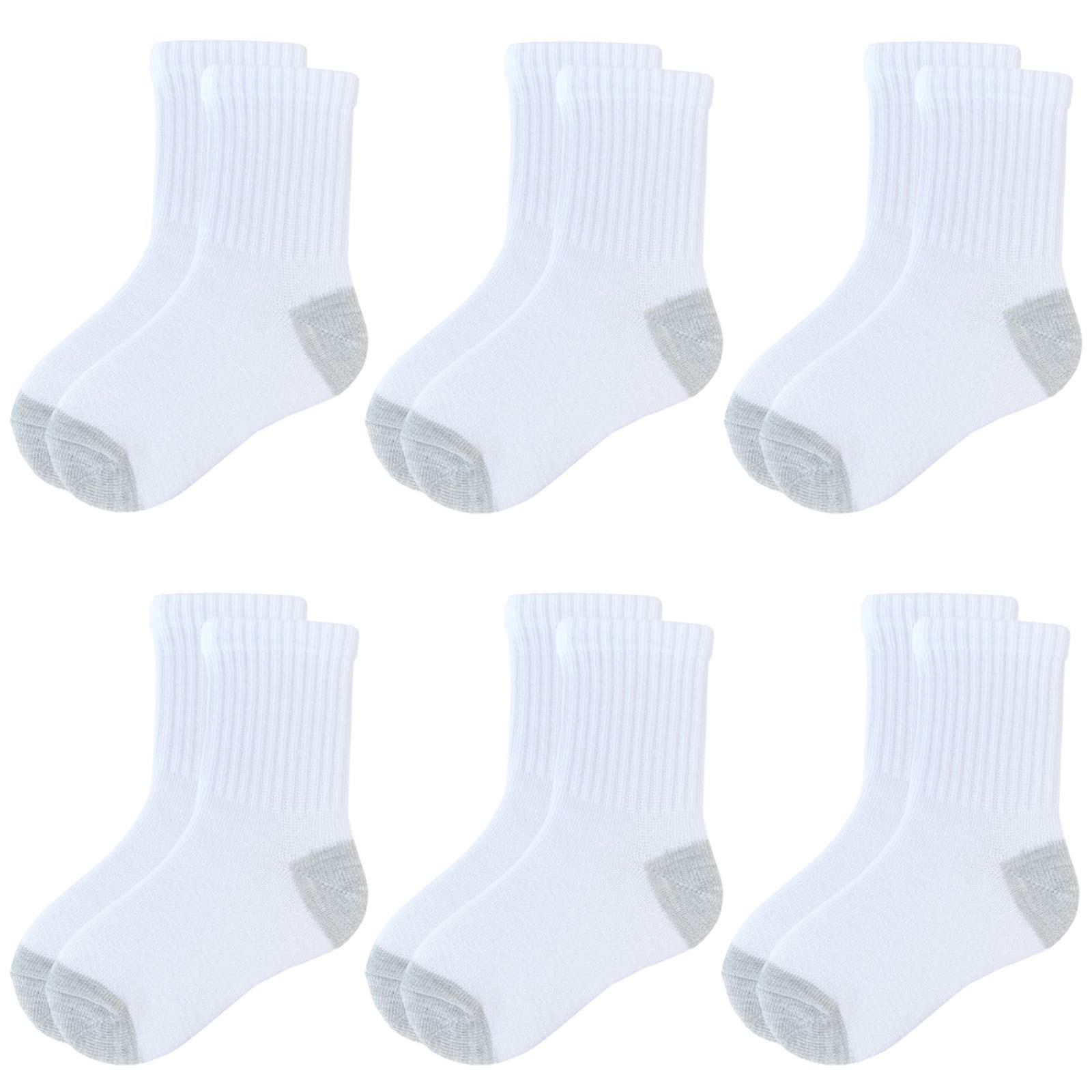 JAMEGIO Boys' Crew Socks 6 Pairs Cotton Athletic Socks for Toddlers Boys Girls(2-4 T)