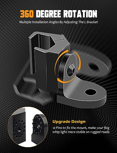 UTV Whip Mount for Polaris Ranger, 360°Adjustable Heavy-Duty UTV Whip Mounting Bracket for Polaris Ranger General Can am Defender Commander 2021+ Maverick Trail/Sport Work for Pro-fit Cage(1 Pcs)