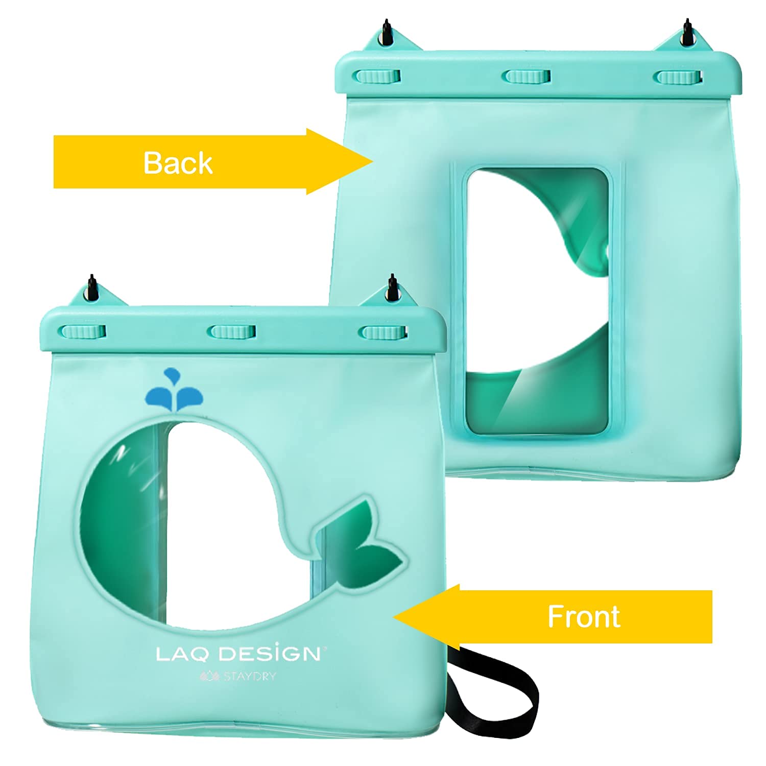 LAQ DESiGN STAYDRY Double Sided Perspective Waterproof Storage Bag with Adjustable strap, Dry Bag with Screen Touchable Inter Pocket (Whale) (Blue)