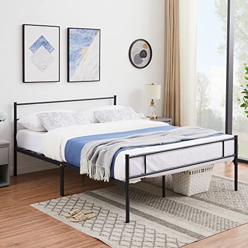 VECELO Metal Platform Bed Frame Full Size with Headboard and Footboard, 12'' Under-Bed Storage & Strong Slats Support, No Box Spring Needed
