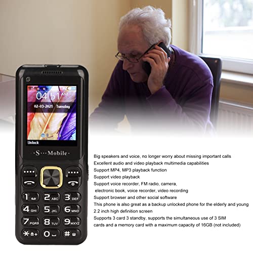 Zyyini Unlocked Mobile Phone, W23 Large Button Large Font 2G Calling Mobile Phone for Seniors, 3 Card 3 Standby, Large Loud Volume, One Button Flashlight, Long Standby(Blue)