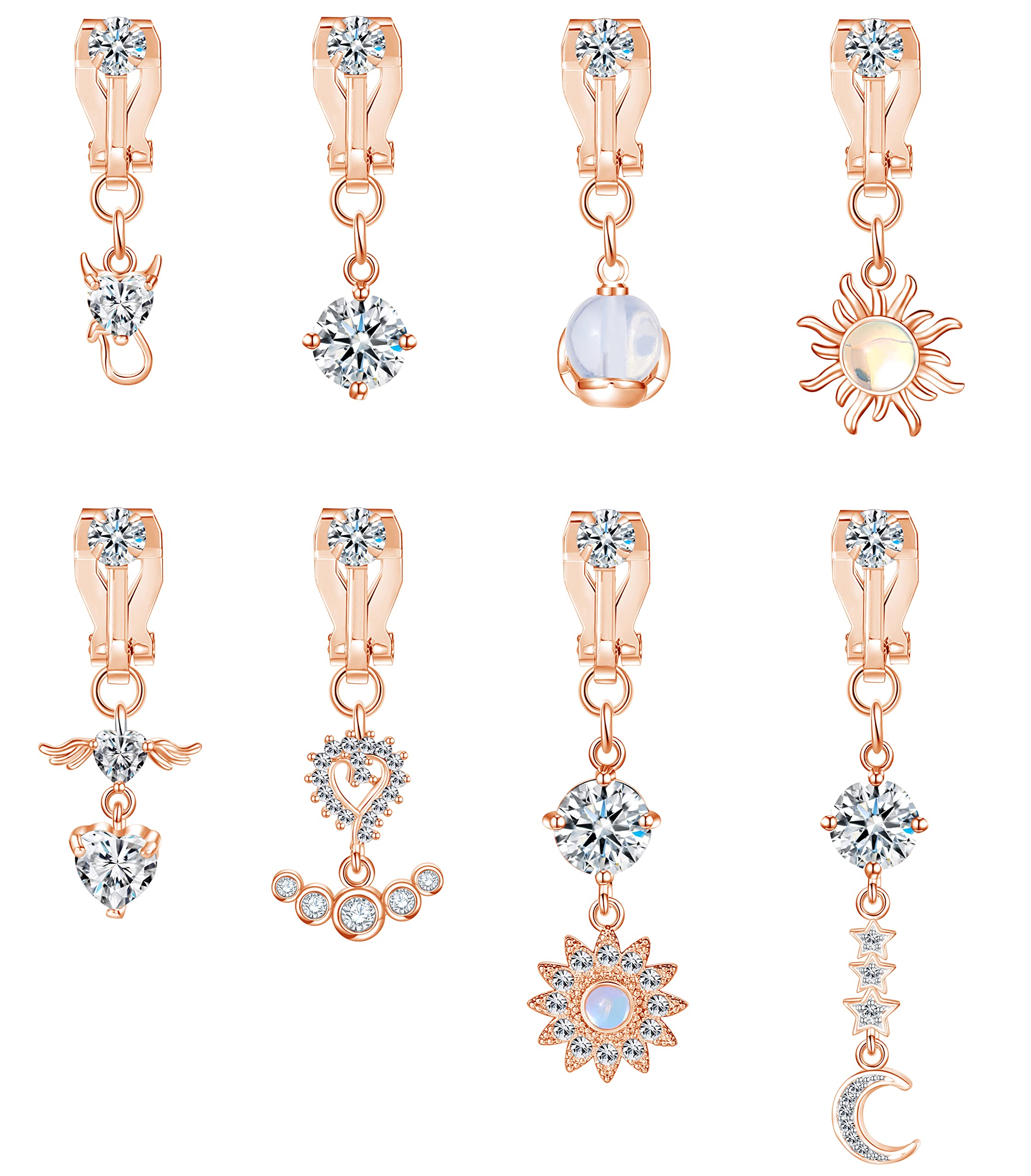MJust Fake Belly Ring Dangle Belly Button Rings Dangling Navel Rings for Women CZ Non Piercing Jewelry (Rose Gold)