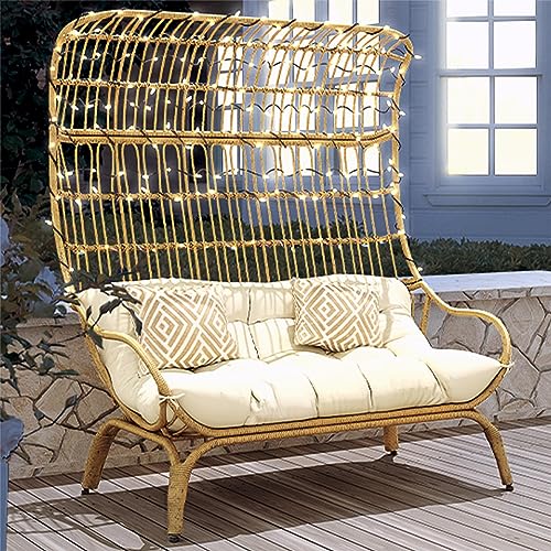 YITAHOME Outdoor Double Egg Chair for 2 Person, Wicker Patio Large Basket Chair with 526lbs Capacity, All-Weather Oversized Egg Lounger Chair for Indoor Living Room Outside Balcony Backyard - Beige