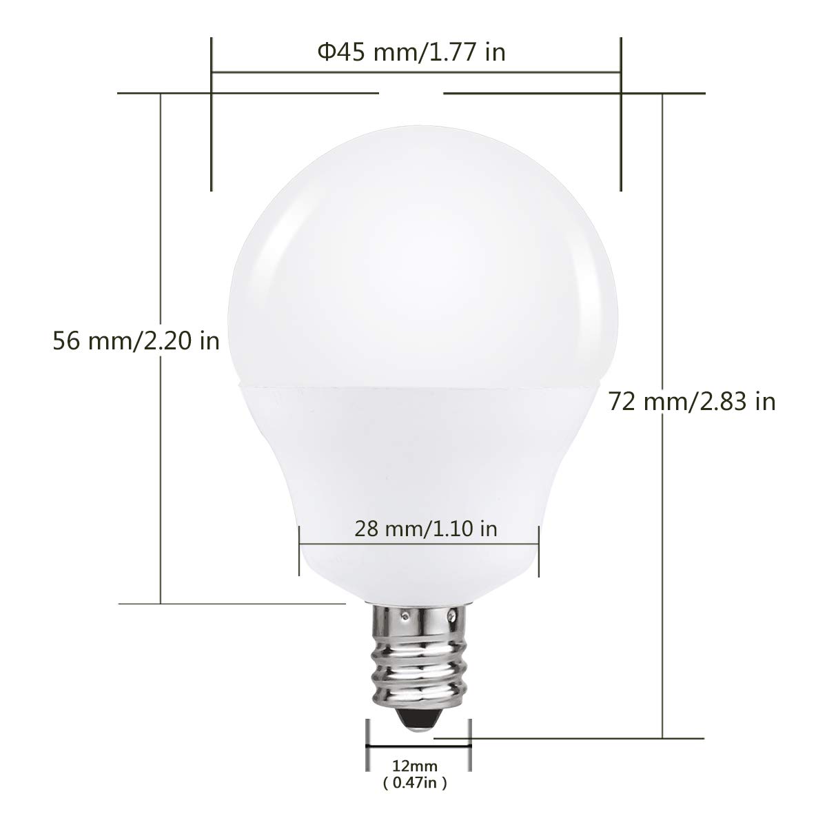 JandCase LED Globe Candelabra Light Bulbs, 2W(25W Equivalent), 250lm, Soft White 3000K, LED Bulbs for Ceiling Fan, E12 Base, Tiny G14 Bulbs, Not Dimmable, 6 Pack