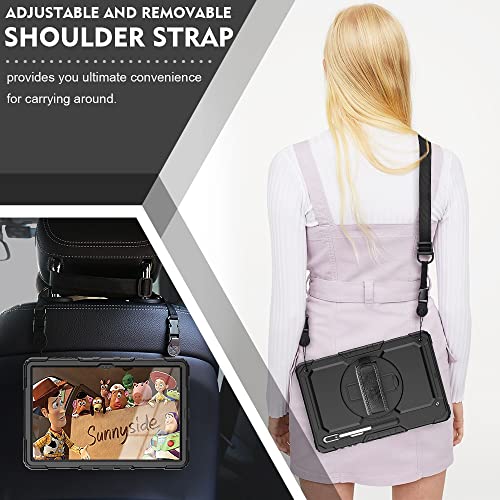 Tablet Protective Clips For Samsung Galaxy Tab S8 Ultra 14.6" (SM-X900/ X906) Heavy Duty Shockproof TPU Case,Protective Cover W Screen Protector 360 Swivel Kickstand+Hand Strap+Shoulder Strap Tablet P