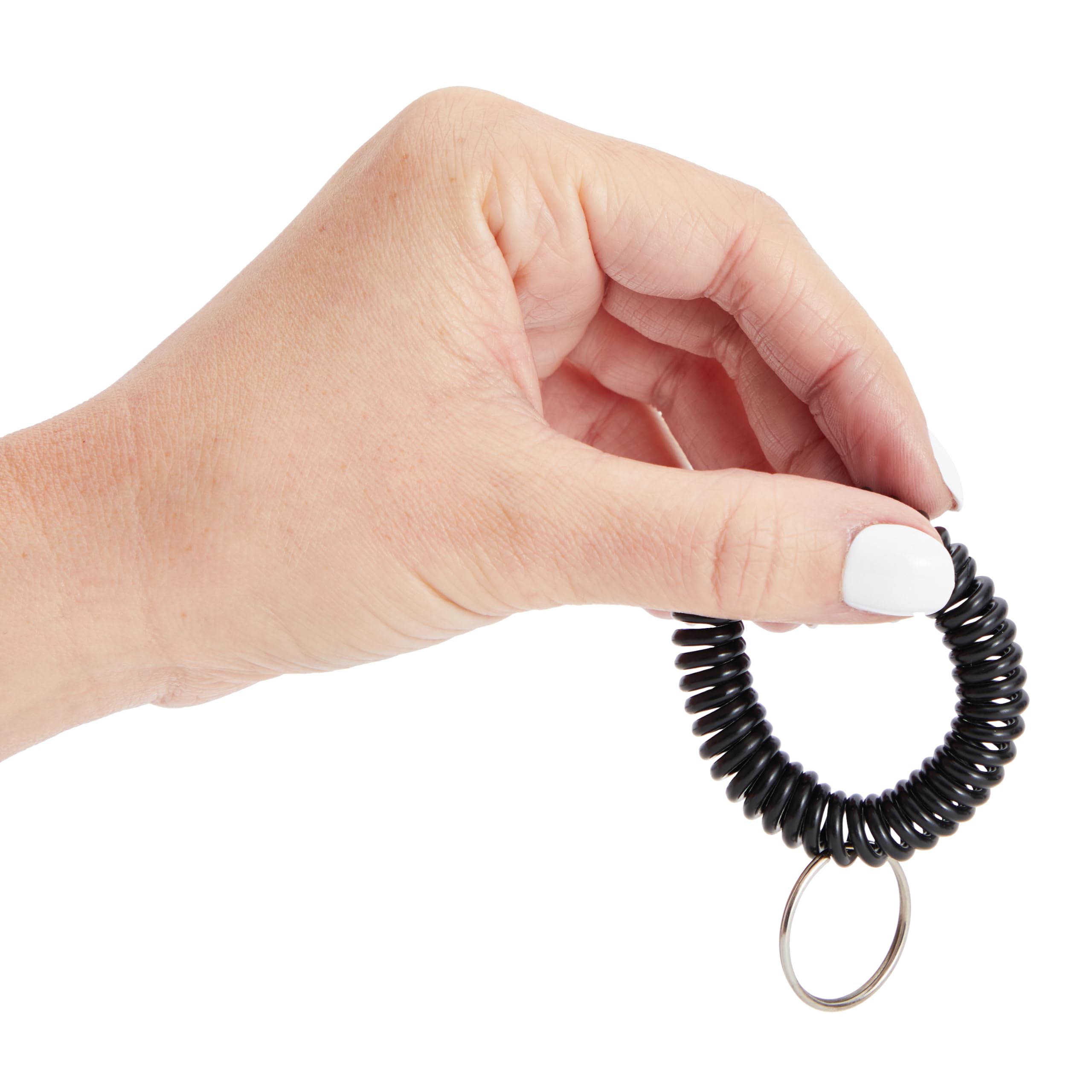 Juvale 100 Pack Spiral Coil Wrist Keychains, Stretchy Wristband Bracelet Key Rings (Black)