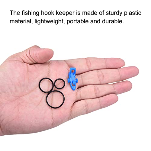 PATIKIL Fishing Hook Keeper, 5 Pack Plastic Fish Lure Bait Holder Accessories with 3 Size Rubber Rings for Fishing Rod Pole, Blue