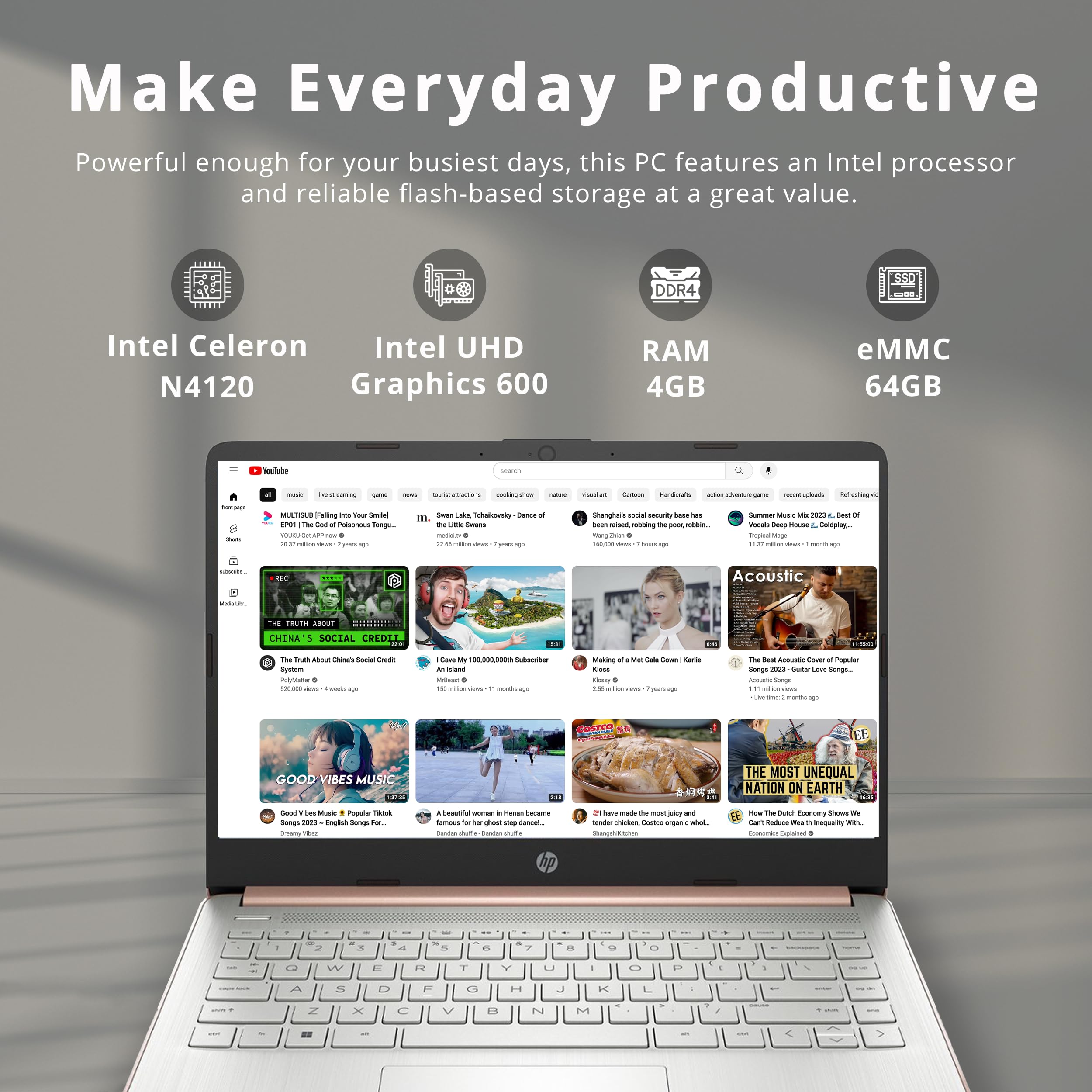 HP 2021 Stream 14" HD Laptop Computer, Intel Celeron N4020 Processor, 4GB RAM, 64GB eMMC, HD Audio, HD Webcam, Intel UHD Graphics 600, 1 Year Office, HDMI, Win 10 S, Rose Gold, 32GB SnowBell USB Card