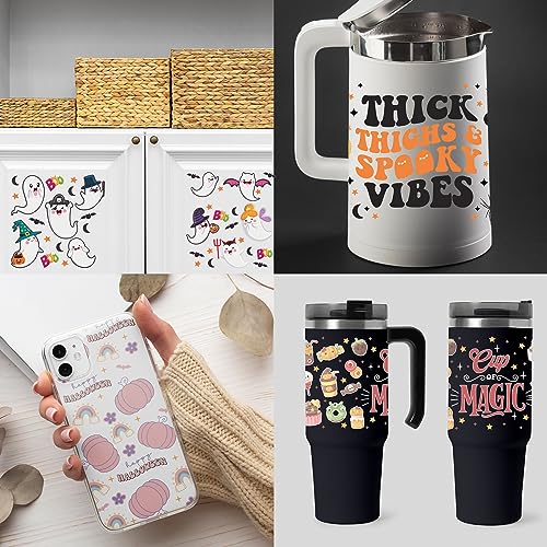 UV DTF Cup Wrap Transfer for Glass 16Oz Glass Can Rub on Transfer for Crafts, Cup Decal Stickers,9 Sheets Waterproof Ready to Apply, Ready to Press Transfers for Crafting Halloween Bats Spooky Pumpkin