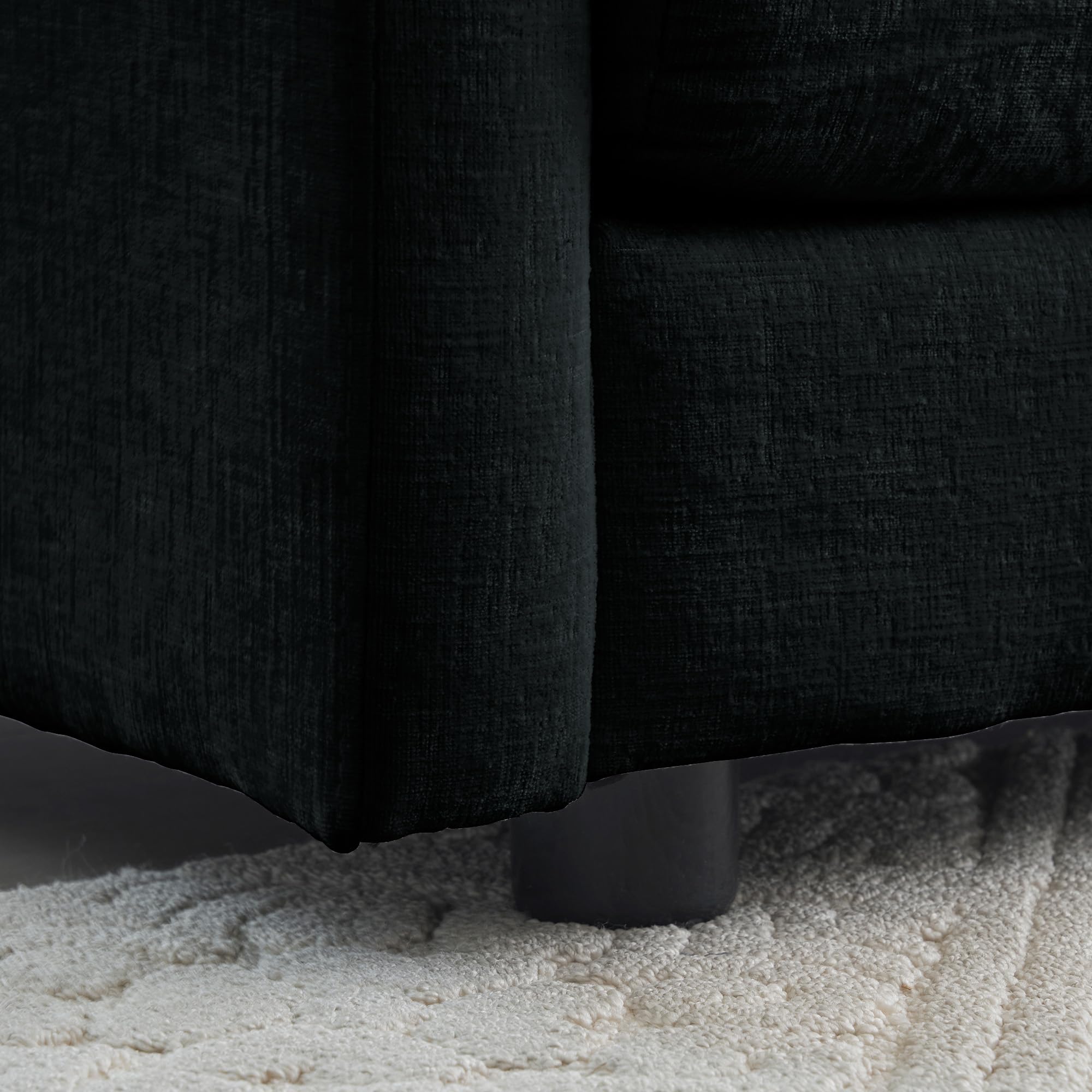 Tmsan 76.7" Black Deep Seat Loveseat Sofa, Oversized 2 Seater Chenille Sectional Cloud Couch, Modern Large Luxury Love Seat for Living Room Bedroom Apartment Office