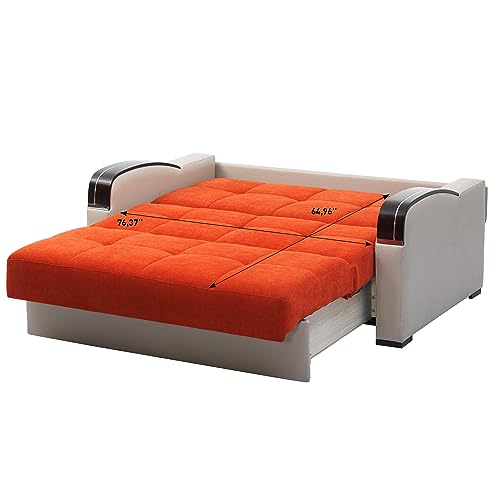 Sweethome Stores 74" Pull Bed with Storage, Firm, Fabric, 650 lbs Capacity, Sleeper Sofa, Futon for Living Room or Home Office Convertible Couch, DormirClack Sofabed, Orange
