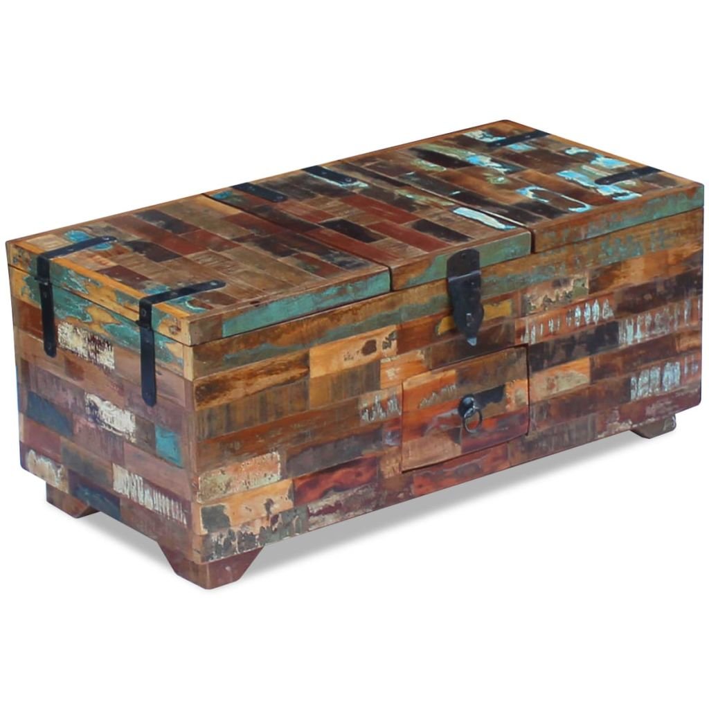 INLIFE Coffee Table Box Chest Solid Reclaimed Wood Chest Box Coffee Side Couch Table Trunk 31.5"x15.7"x13.8"(LxWxH)