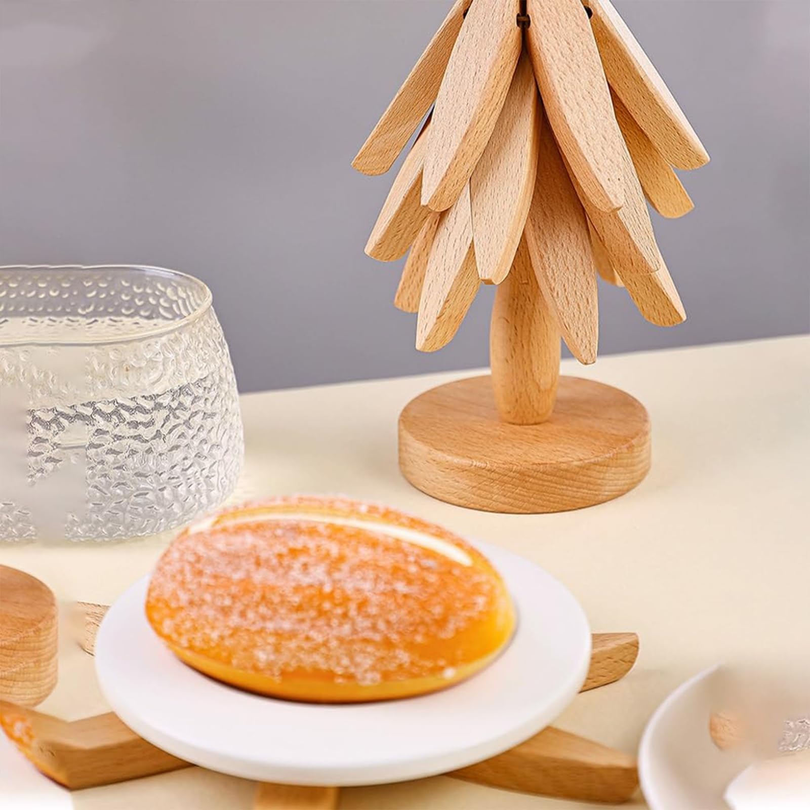 Wooden Tree Coaster, Wood Tree Coaster Set,Tree Coaster, Tree Coaster Stand, Stacking Tree Coaster, Wooden Trivets for Hot Dishes,Tree Shape Trivet Set Coaster for Teapot Hot Pots (Walnut-2PCS)
