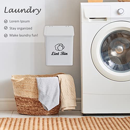 Xbopetda Metal Lint Bin for Laundry Room, Magnetic Lint Bin, Wall Mounted Lint Box Holder, Washer Dryer Trash Can with Lid, Modern Farmhouse Laundry Room Decor, Organization & Storage Box-White