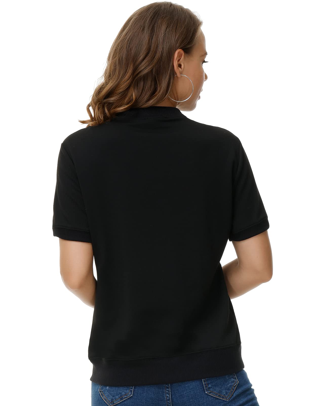 KANCY KOLE Womens Short Sleeve Sweatshirt with Pockets Full Zip Jacket Casual Pullover Shirt for Women(M,Black)