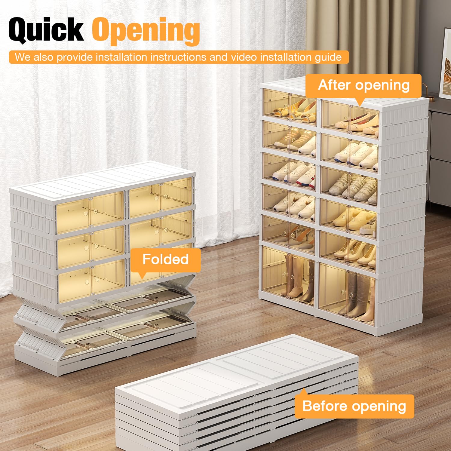 Tokokimo 6-Tier Foldable Shoe Rack, 24 Pairs Shoe Storage, Portable Shoe Rack Organizer with Magnetic Clear Door, Fast Easy Assemble Shoe Cabinet