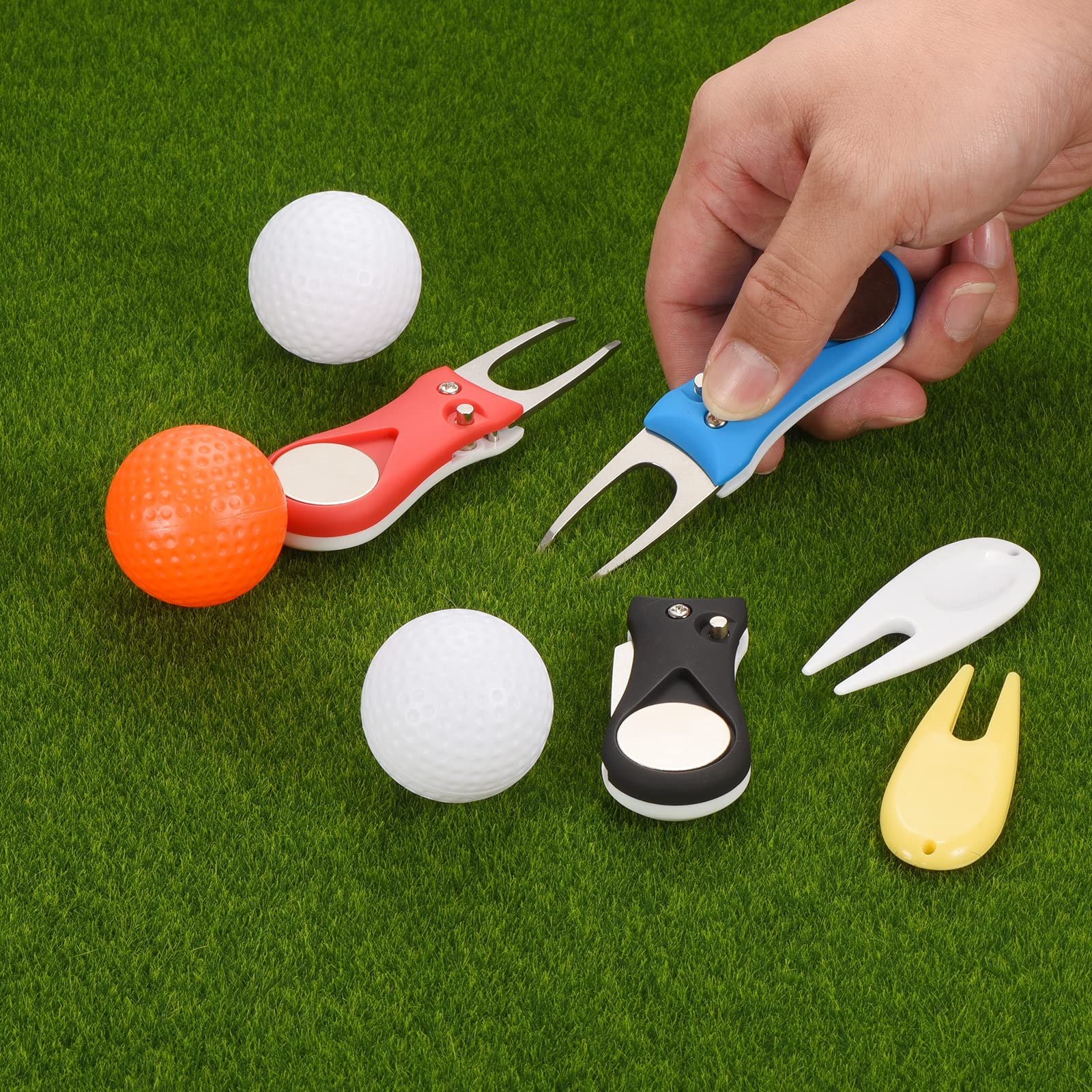 PATIKIL Plastic Golf Divot Tool, 10pcs Repair Forks Ball Marker Accessory for Golf Sport, Yellow