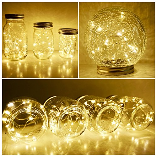 Solar Mason Jar Lid String Lights, 8 Pack 20 Led String Fairy Star Firefly Jar Lids Lights (Jars Not Included), for Mason Jar Patio Garden Wedding Lantern Table Decoration( No Hangers(Warm White)