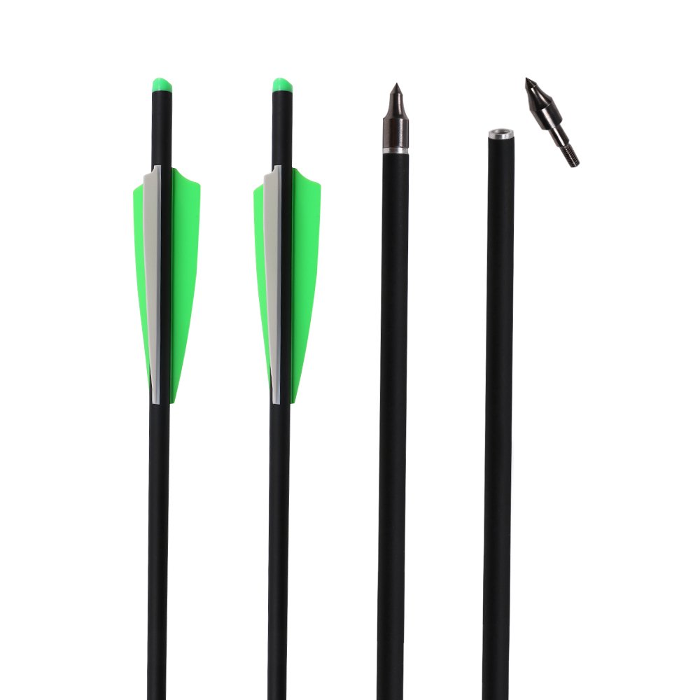 IRQ Carbon Crossbow Bolts 20 Inch Hunting Archery Arrows for Outdoor Practice, Removable Tips (Pack of 12) (20 in Green and White)