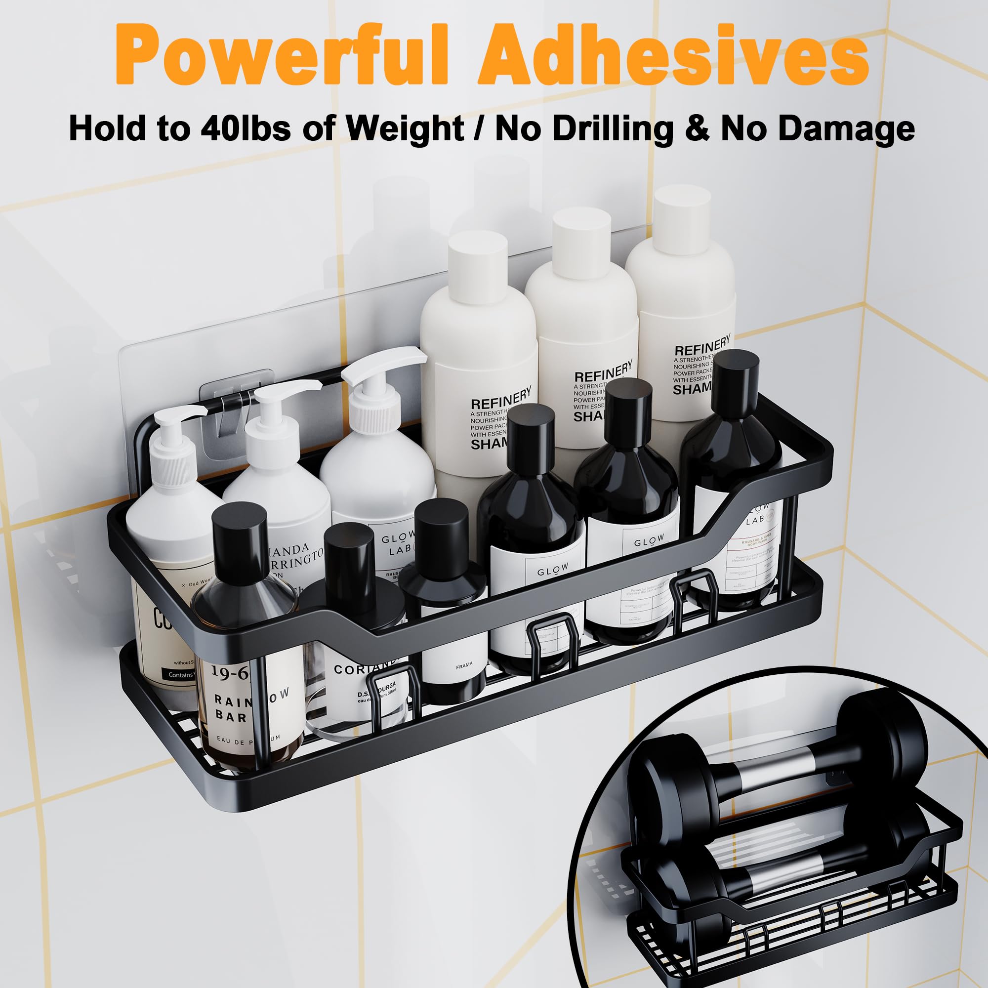 ZHOHO TANT Shower Organizer 5 Pack, Adhesive Shower Caddy with No Drilling, Large Capacity, Rustproof Stainless Steel for Bathroom Organizers and Storage&Kitchen, Shower Shelves for Inside Shower