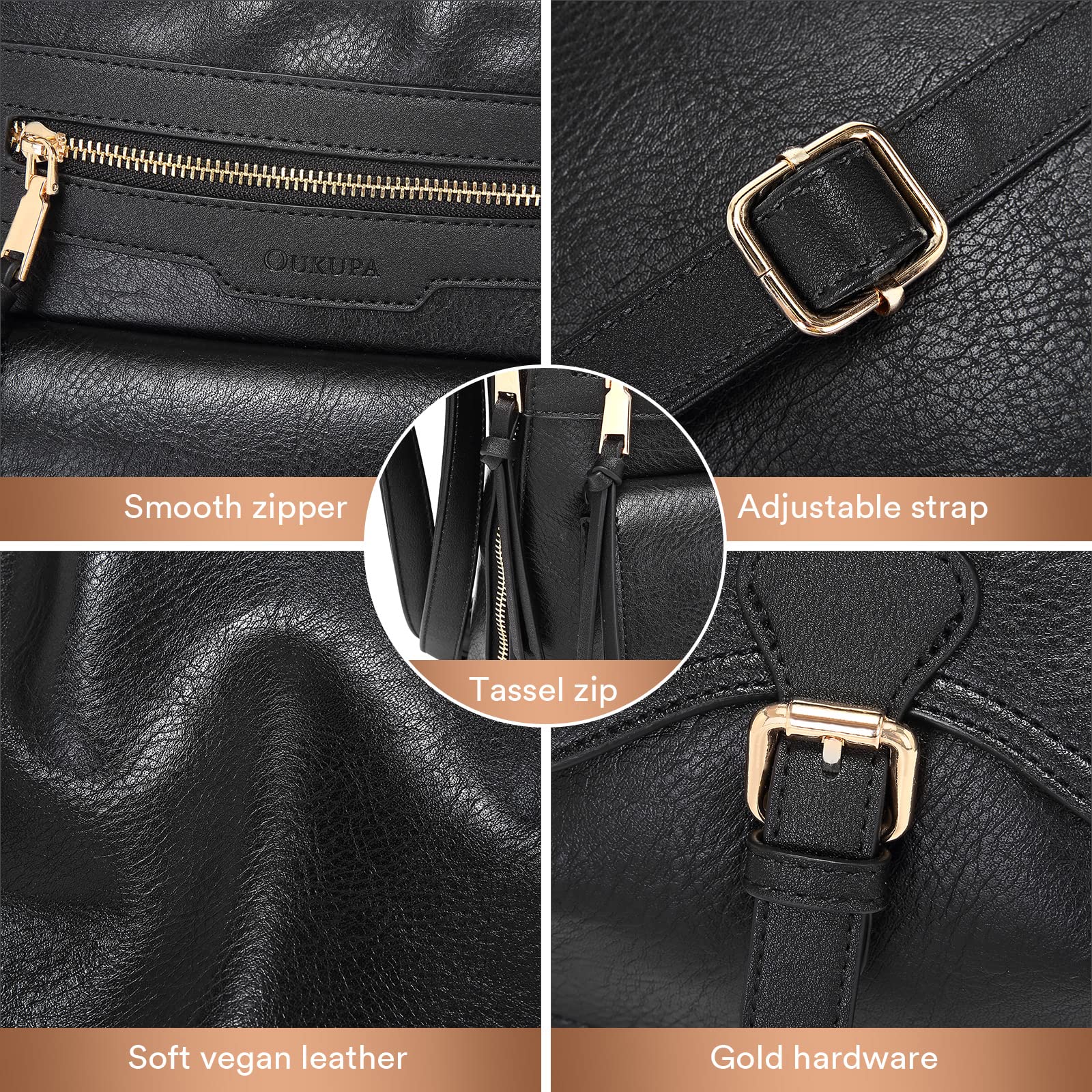 OUKUPA Crossbody Bag For Women Shoulder Handbag Messenger Bag Satchel Long Over Strap Tassel Zip Multiple Pockets Lightweight