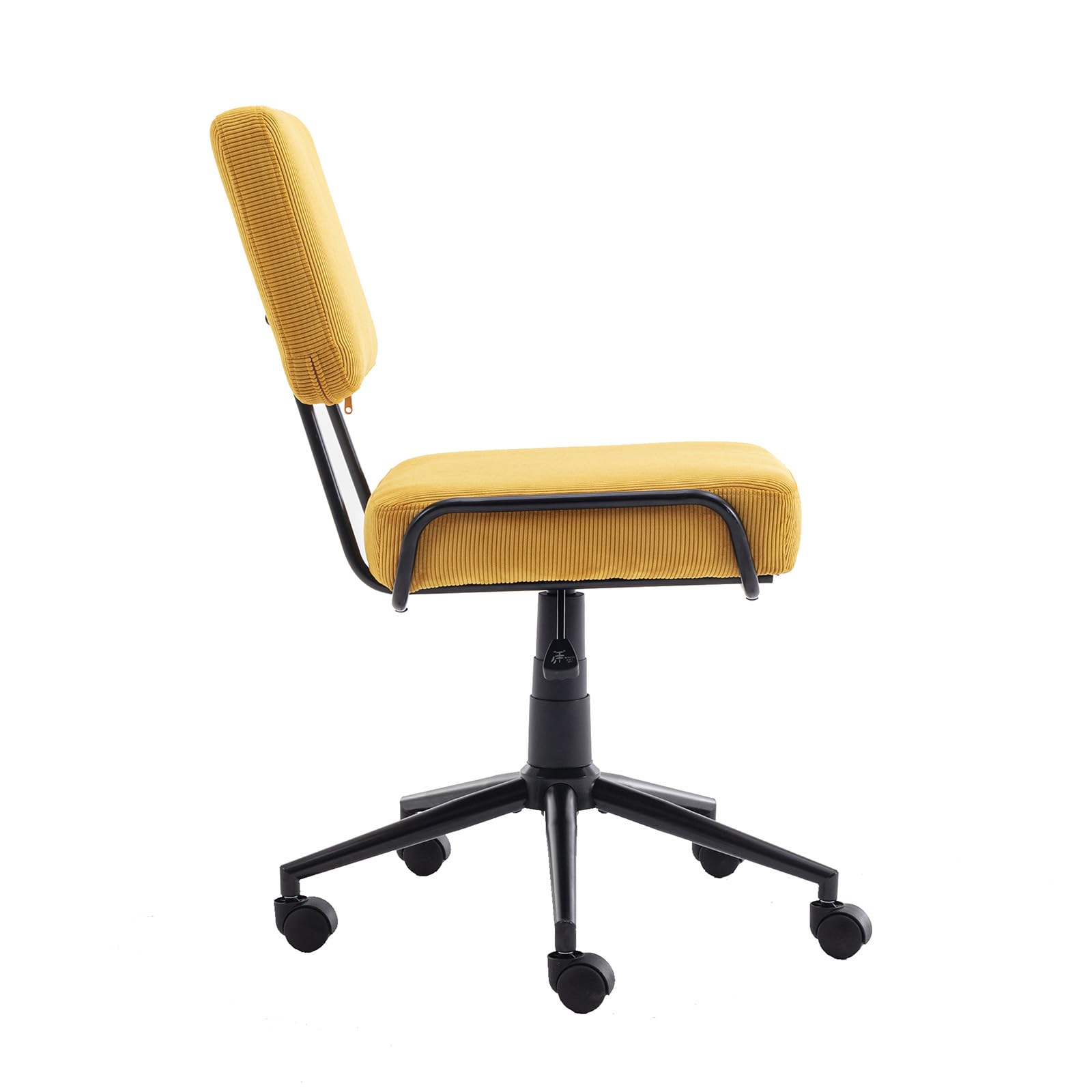 HEAVYSEVEN Office Desk Chair, Modern Corduroy Office Chair, Adjustable Swivel Home Task Chair, Mid-Back Cute Upholstered Armless Computer Chair with Wheels for Bedroom Studying Room Vanity Room