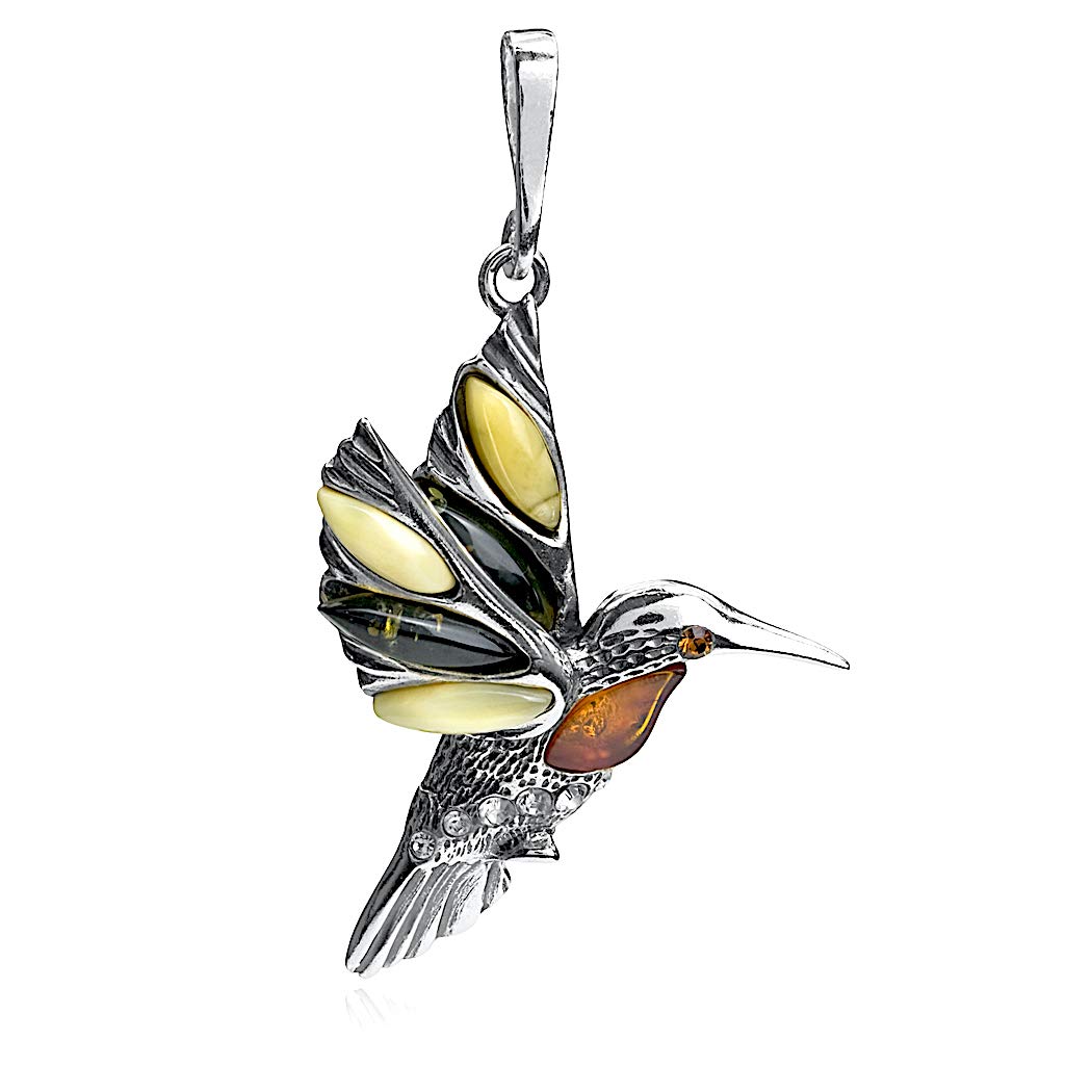 Ian and Valeri Co. Multicolor Amber Sterling Silver Humming Bird Pendant