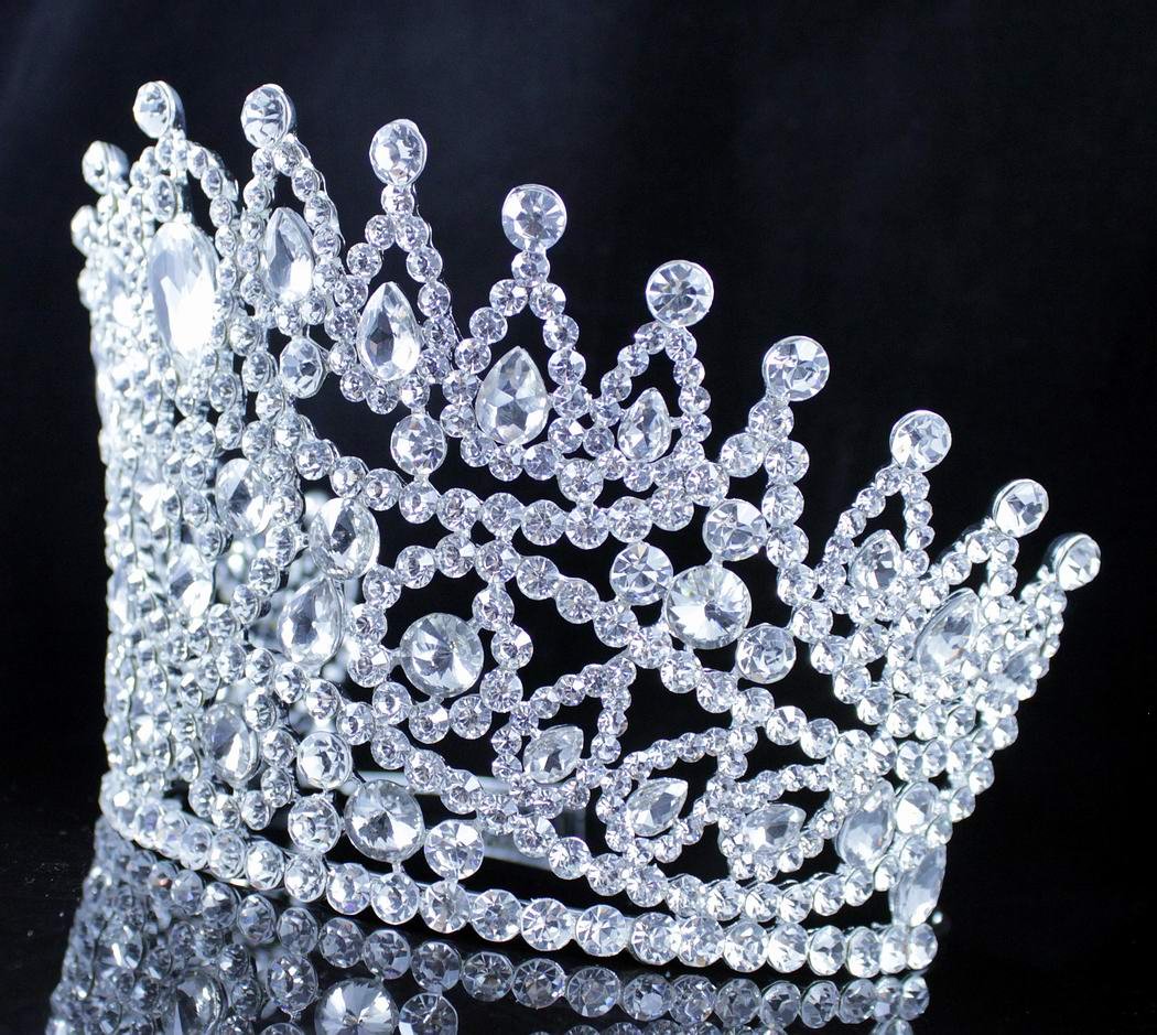 Janefashions Sexy Beauty Queen Clear White Austrian Rhinestone Crystal Large Tiara Crown Hair Combs Jewelry Headpiece Pageant T2178 (Silver With Combs)