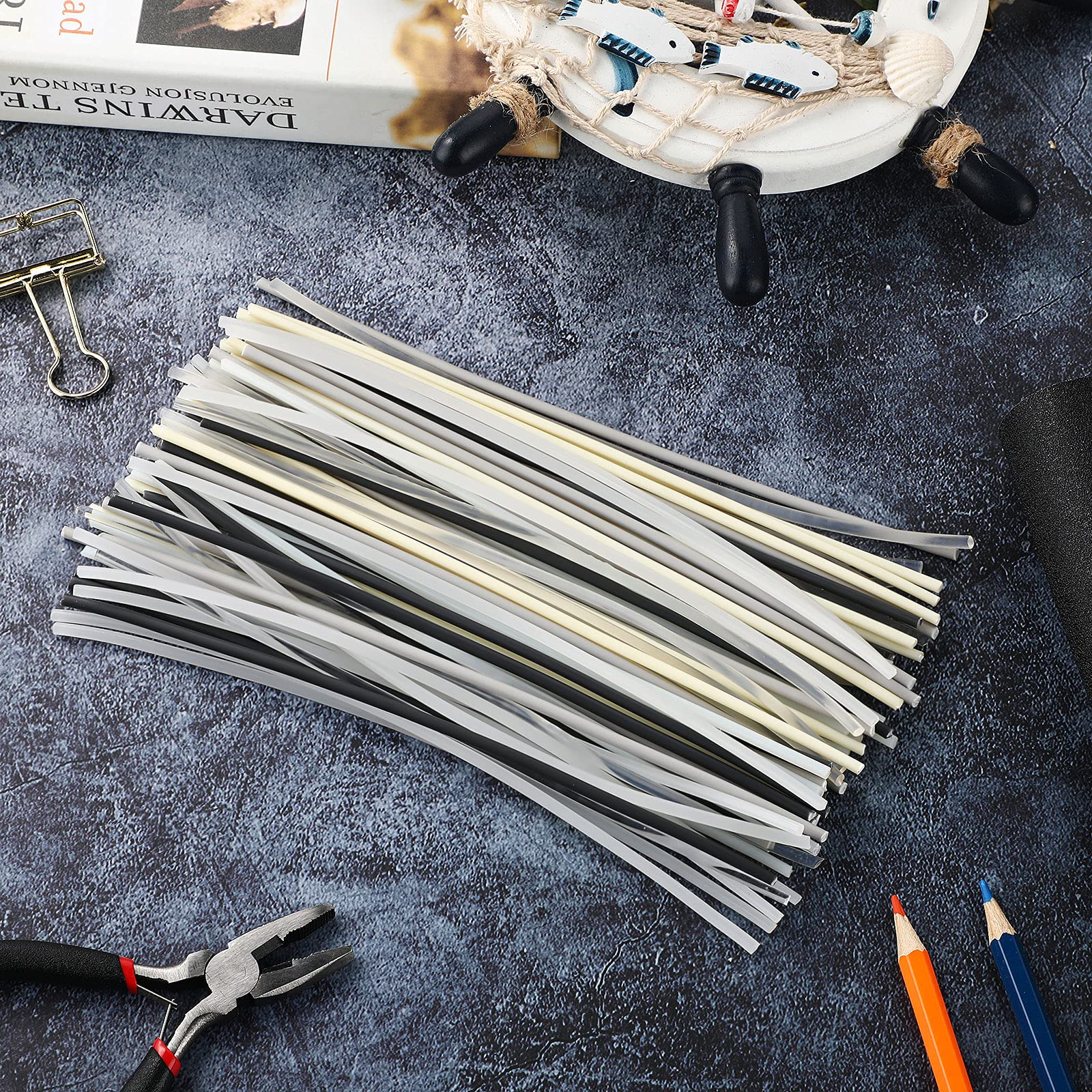 Saintrygo 78 Pieces Plastic Welding Rods, PU PP ABS PE TPO PA PC 7 Types of Plastic Welding Repair Rods Strips Common Plastic Welding Rods Kit for Car Bumpers Daily Plastic Repair, 7.9 Inch