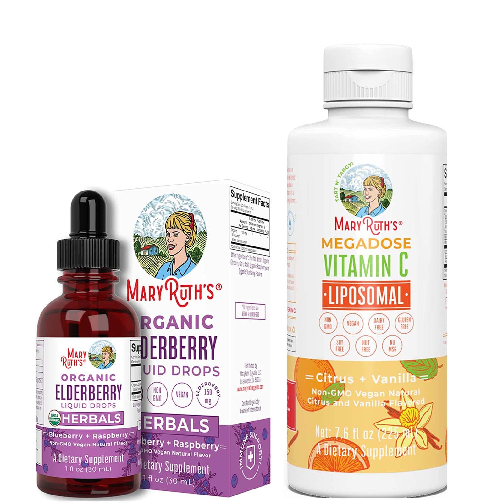 MaryRuth Organics Elderberry Syrup & Vitamin C Liposomal Bundle Black Sambucus Liquid for Kids & Adults | Megadose Vitamin C Liposomal (500mg) | Immune Support, Overall Heath | Non-GMO, Vegan