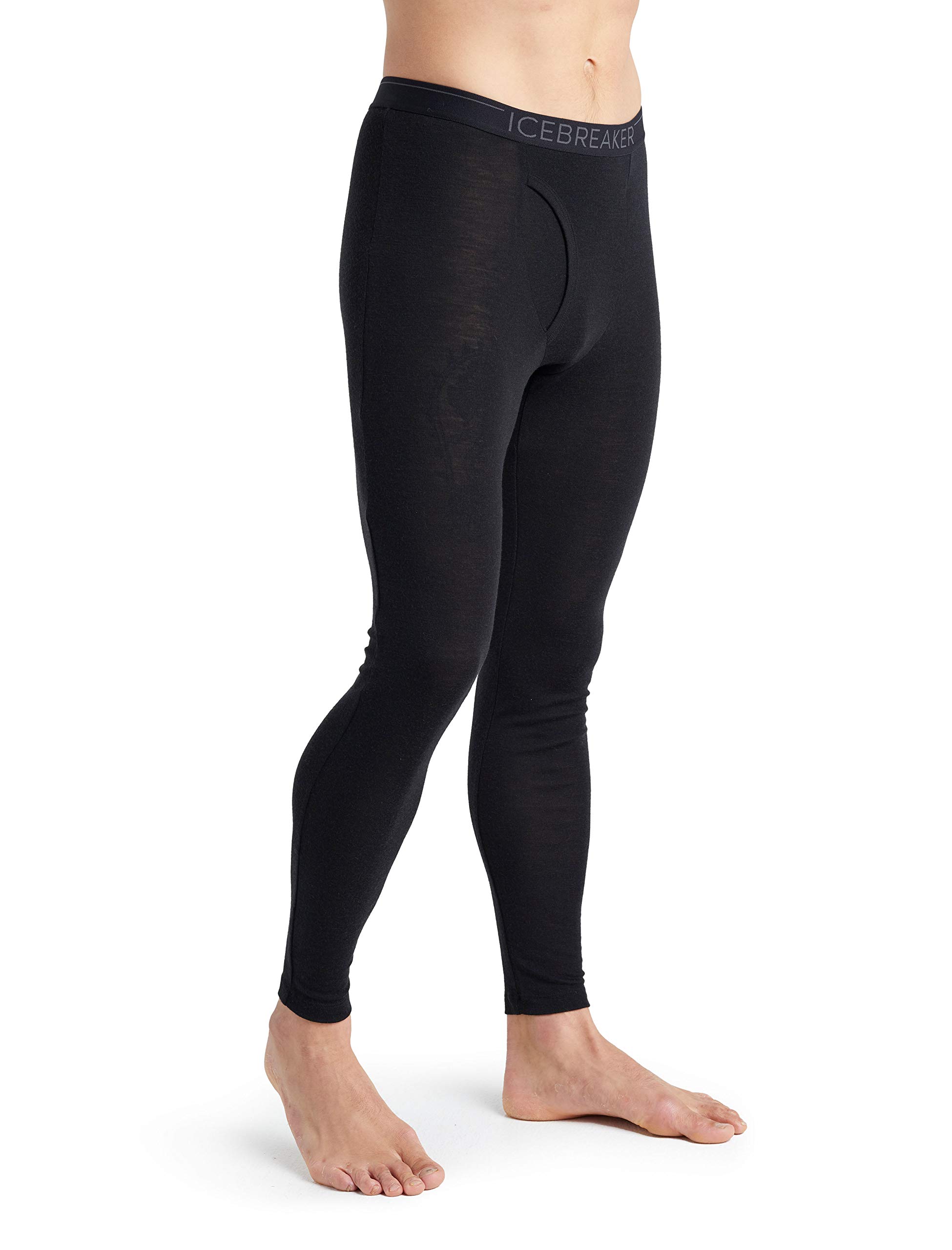 Icebreaker Merino Wool 175 Everyday Men’s Cold Weather Leggings with Fly - Thermal Underwear for Men with Contoured Slim Fit - 100% Merino Wool Base Layer - Premium Long Johns - Black - Large