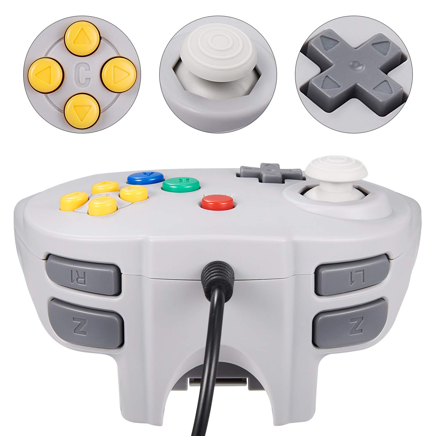 iNNEXT [New Version] 2 Pack for N64 Controller, Game pad Joystick for 64 - Plug & Play (Non PC USB Version) (Joystick from Japan) Black/Grey
