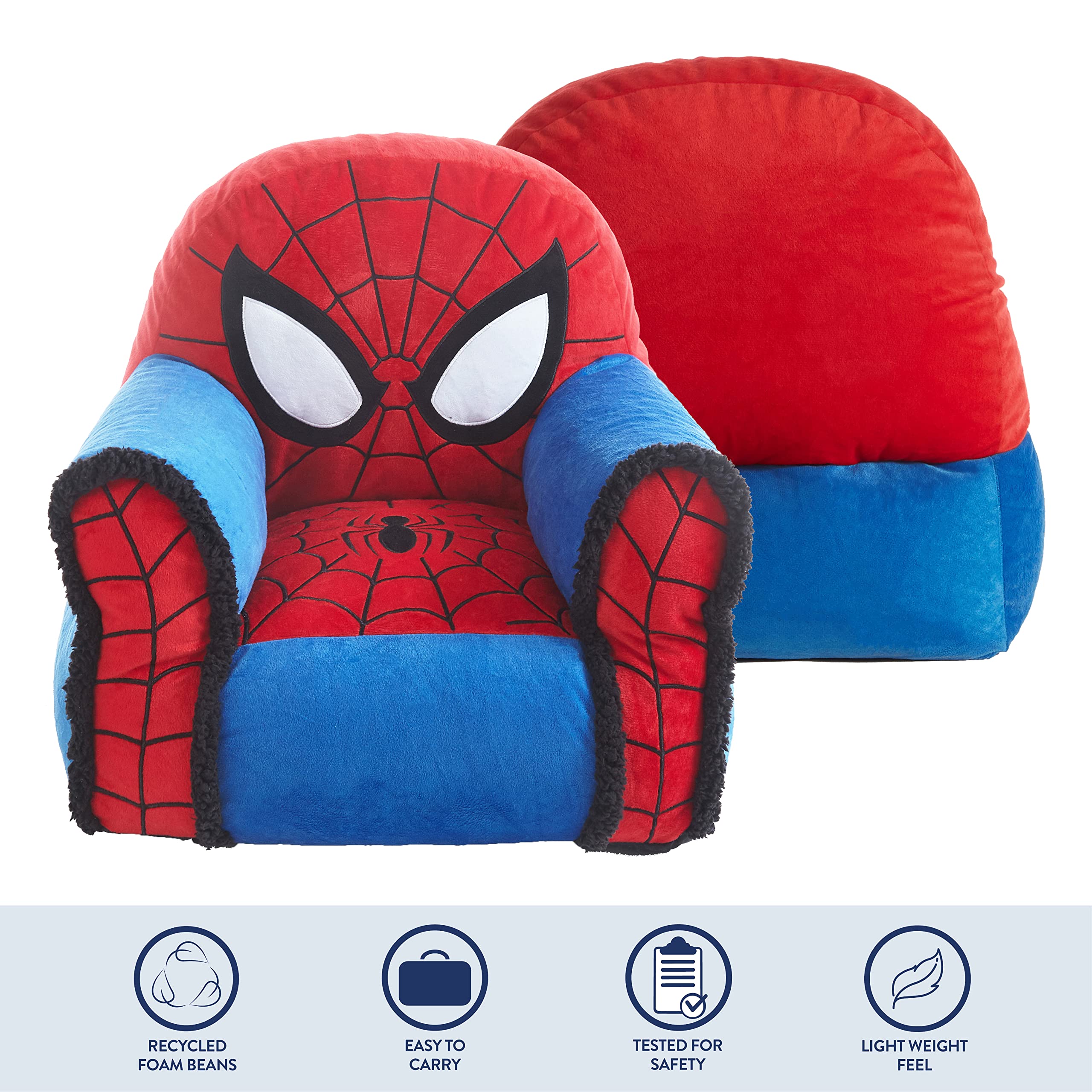 Idea Nuova Marvel Spiderman Figural Bean Bag Chair with Sherpa Trim, Ages 3+, Polyester, Red, Medium
