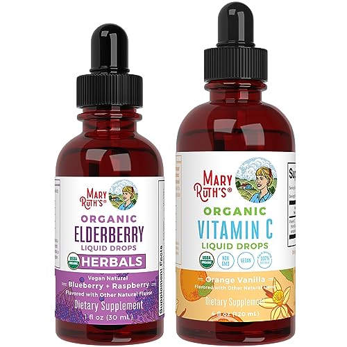 MaryRuth's Elderberry Syrup + Vitamin C Liquid Drops Bundle, 2-Pack Immune Support Liquid Supplements, Vegan, Non-GMO, USDA Organic