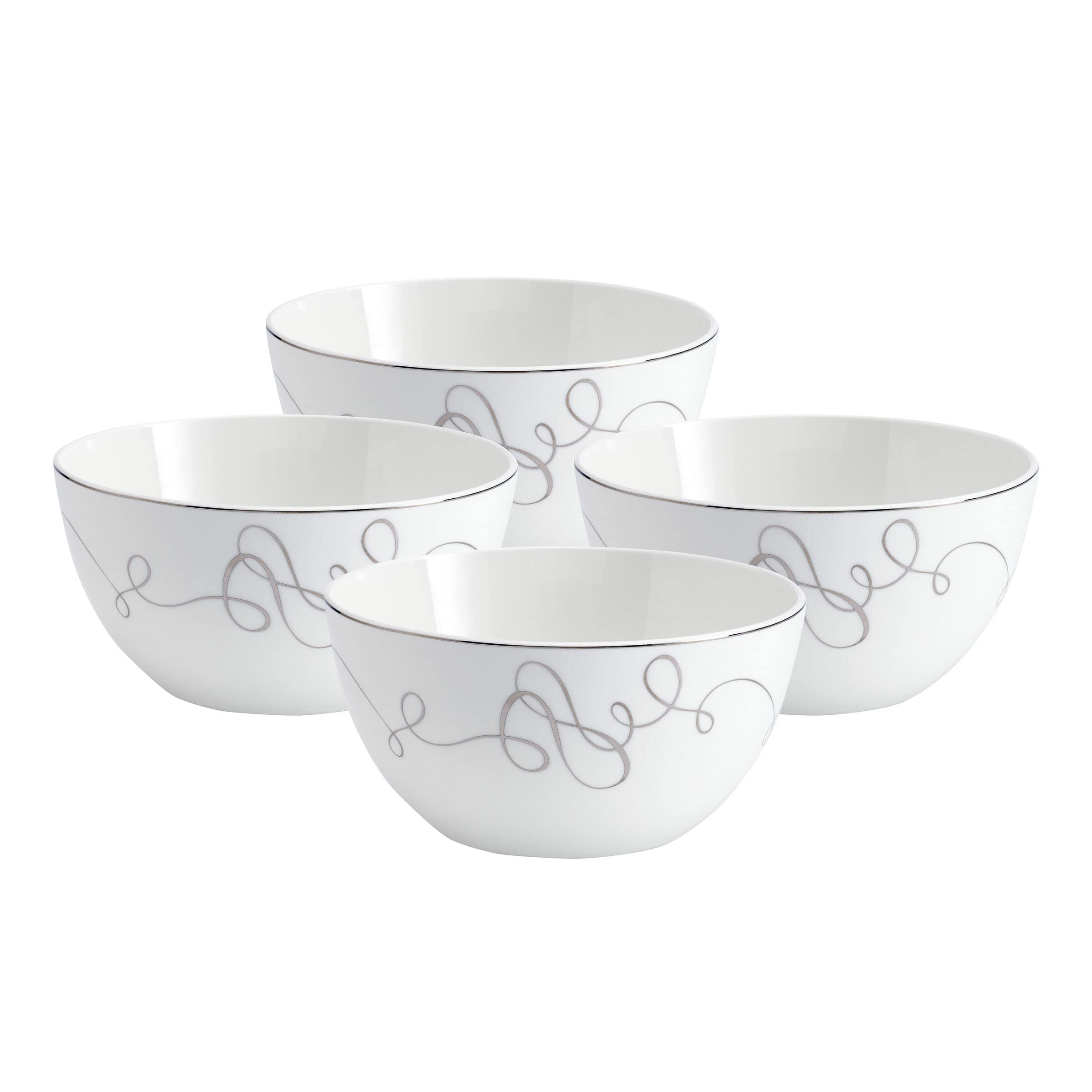 Mikasa Love Story Platinum Banded All Purpose Bowls, Set of 4, White