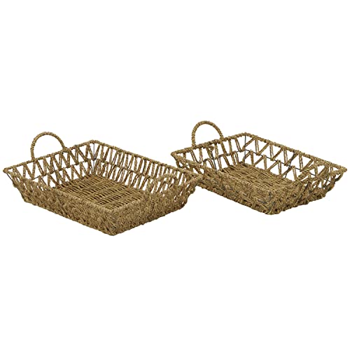 The Novogratz Metal Handmade Storage Basket with Handles, Set of 2 19", 17"W, Brown