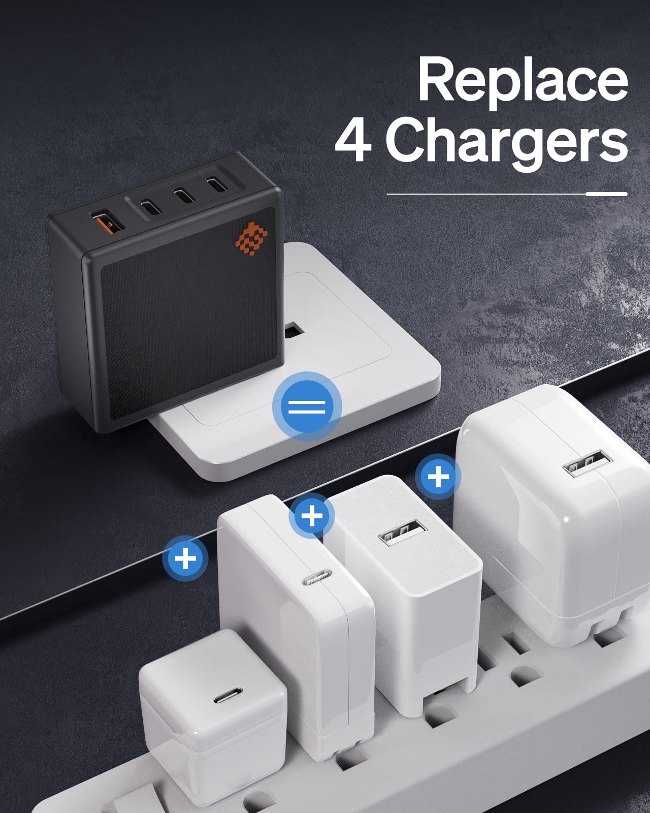 ๐๐ฅ๐ข๐ฆ๐ GAN USB C Charger: 100W,96W,87W,85W,67W AC Adapter - 4 Port Fast Compact PD Wall Block - Travel Adapter for MacBook,Surface,Lenovo(+International Adapters + Extension Cord)