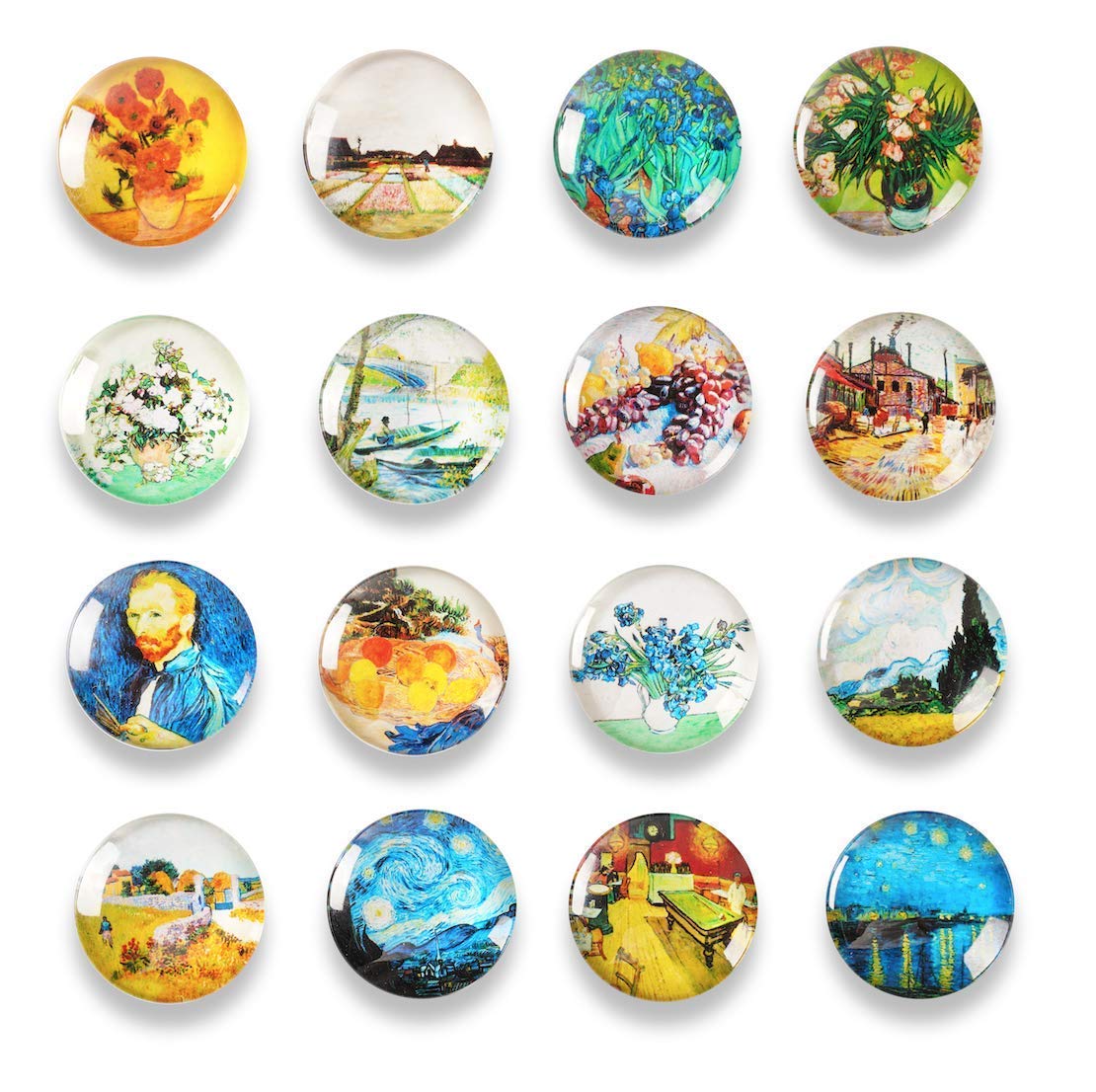 Mienno 16 Pack Van Gogh Refrigerator Magnets, Crystal Glass Magnets, Van Gogh Decorative Fridge Magnets, Homewarming Gift, Home Decoration Gift with Gift Packaging Box (Kraft Gift Box)