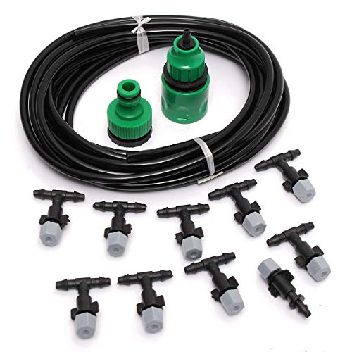 Kujo 5m 16ft Gardening Plant Micro Drip Irrigation System Patio Atomization Micro Sprinkler Cooling Kit Garden Watering System DIY Plant Watering Supply Distribution Tubing