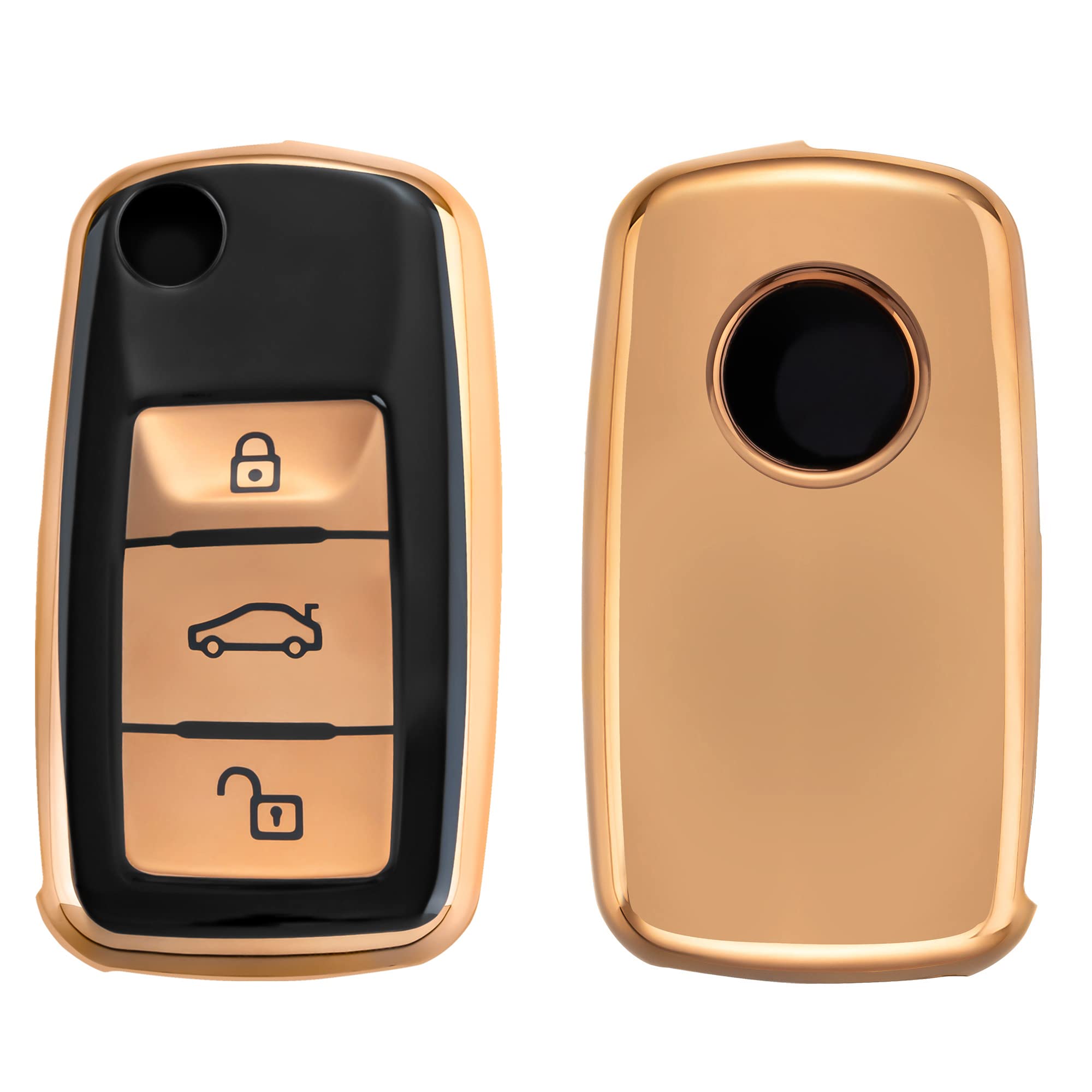 kwmobile Key Cover Compatible with VW Skoda SEAT 3 Button Car Key - Soft TPU Car Key Fob Protector Case - Silver High Gloss