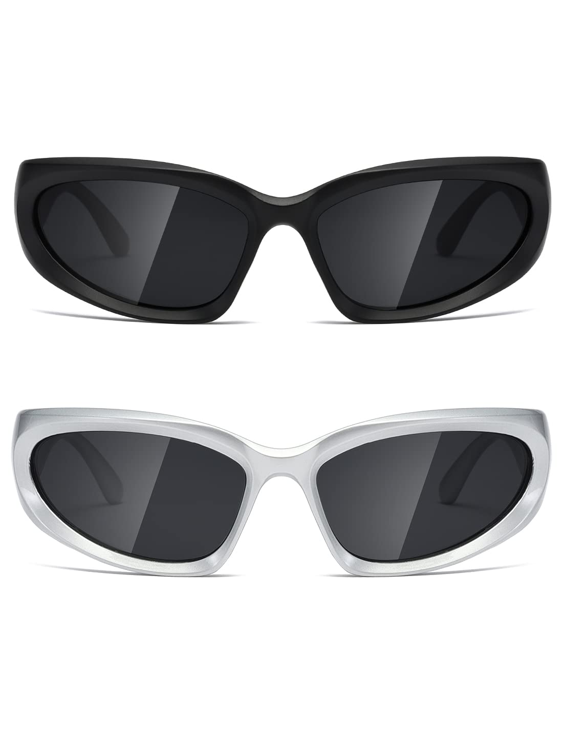 MASDUN Polarized Wrap Around Sunglasses trendy Vintage Sun Glasses for Men Women Drive futuristic Outdoor Sport Shades UV400 (black/silver black)