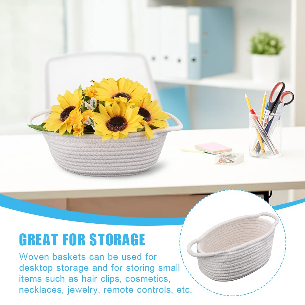 Storage Basket with Transparent Packaging Bag, Woven Basket Cosmetic Storage Bakset with Handles for Living Room, Bathroom(White)