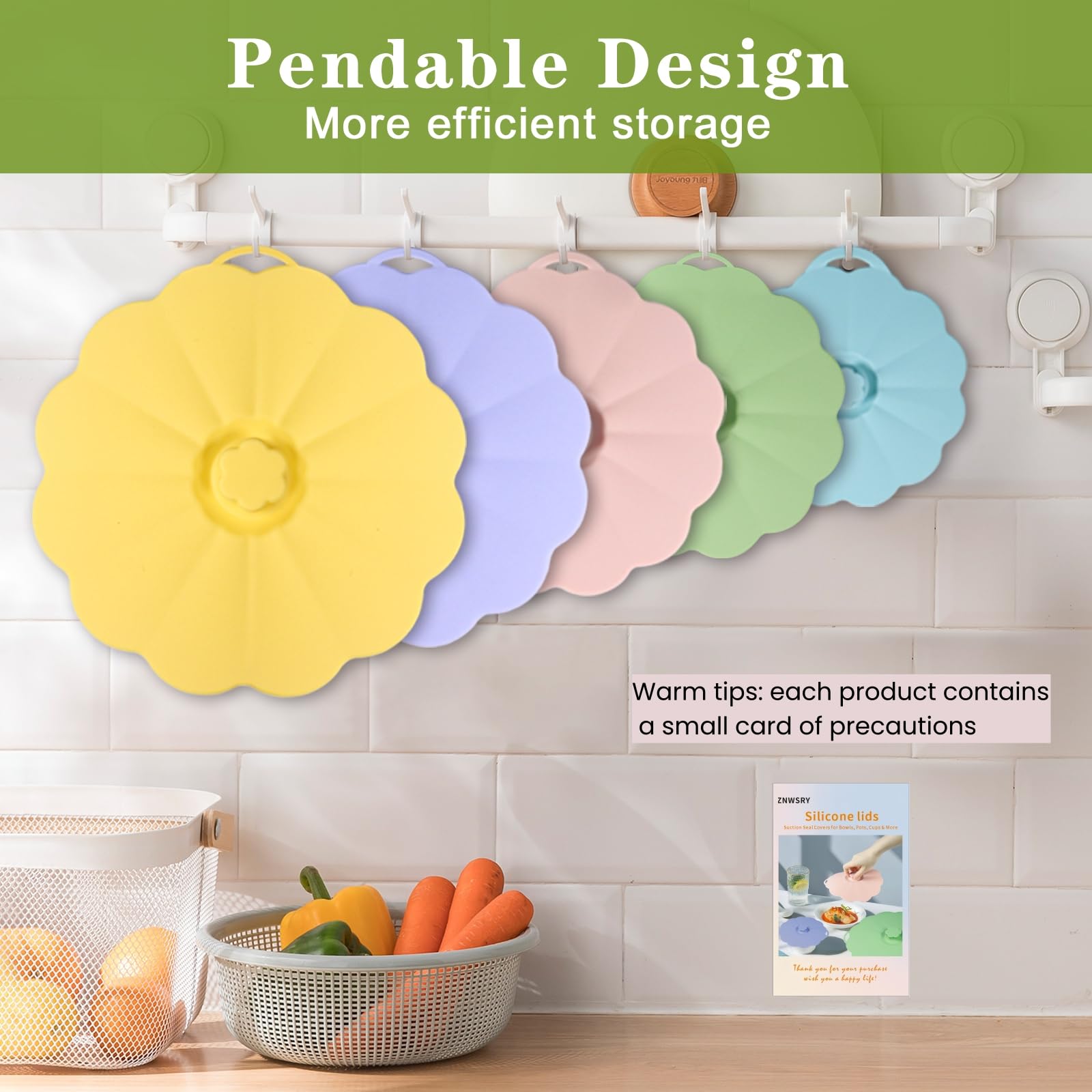ZNWSRY 5 Pack Silicone Lids,Silicone Food Lids for Cups, Bowls, Plates, Pots, Pans.Silicone stretch lids and food covers