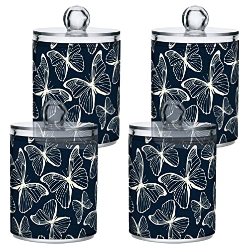 xigua 4 Pack Butterfly Black Apothecary Jars with Lid, Qtip Holder Storage Containers for Cotton Ball, Swabs, Pads, Clear Plastic Canisters for Bathroom Vanity Organization (10 Oz)