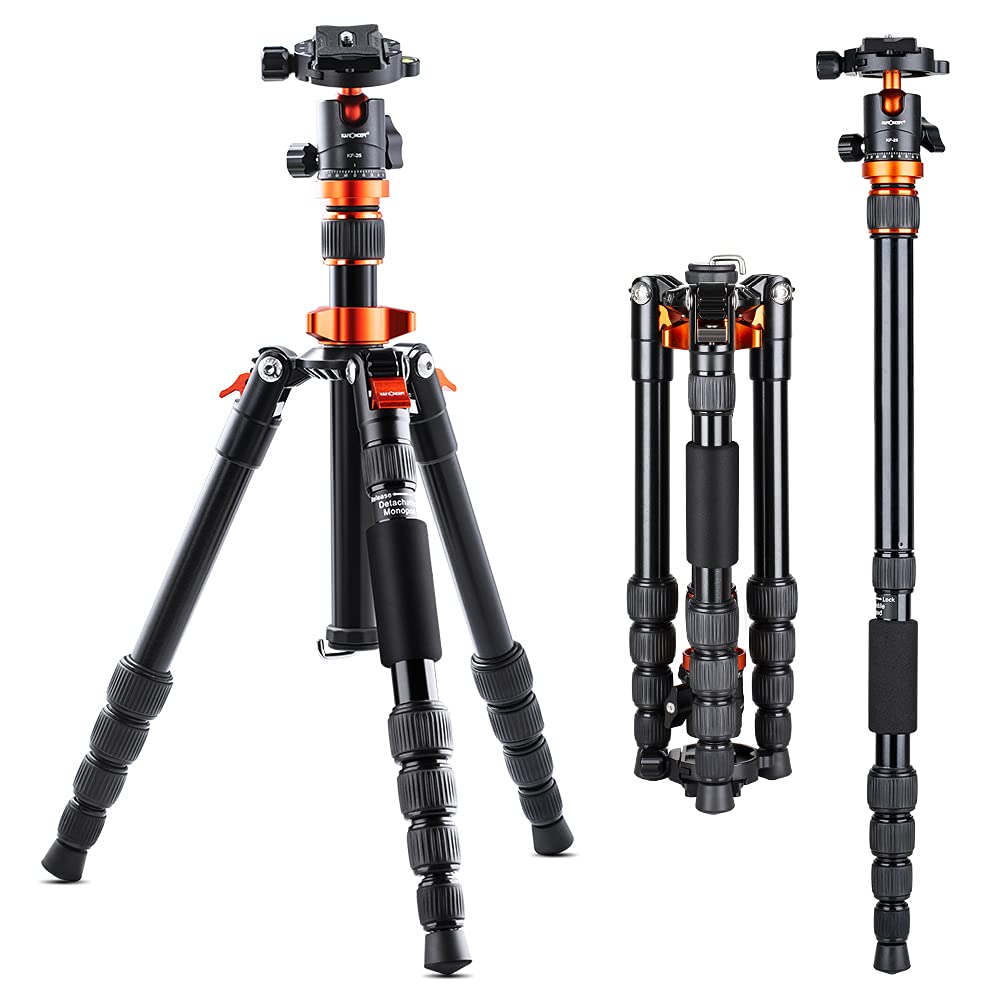 K&F Concept Camera Tripods,51 inch Lightweight Compact Tripod with 360 Degree Ball Head,Quick Release Plate,Detachable Monopod 8KG Load Capacity for SLR DSLR Camera C225A0+BH-25 (SA225M1)