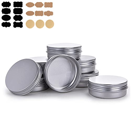 YQ 2 Oz Aluminum Tins Cans 28 Pack Round Storage Jars Containers Screw Lids Metal Tins Travel Tins Cosmetic Refillable Containers(Silver)