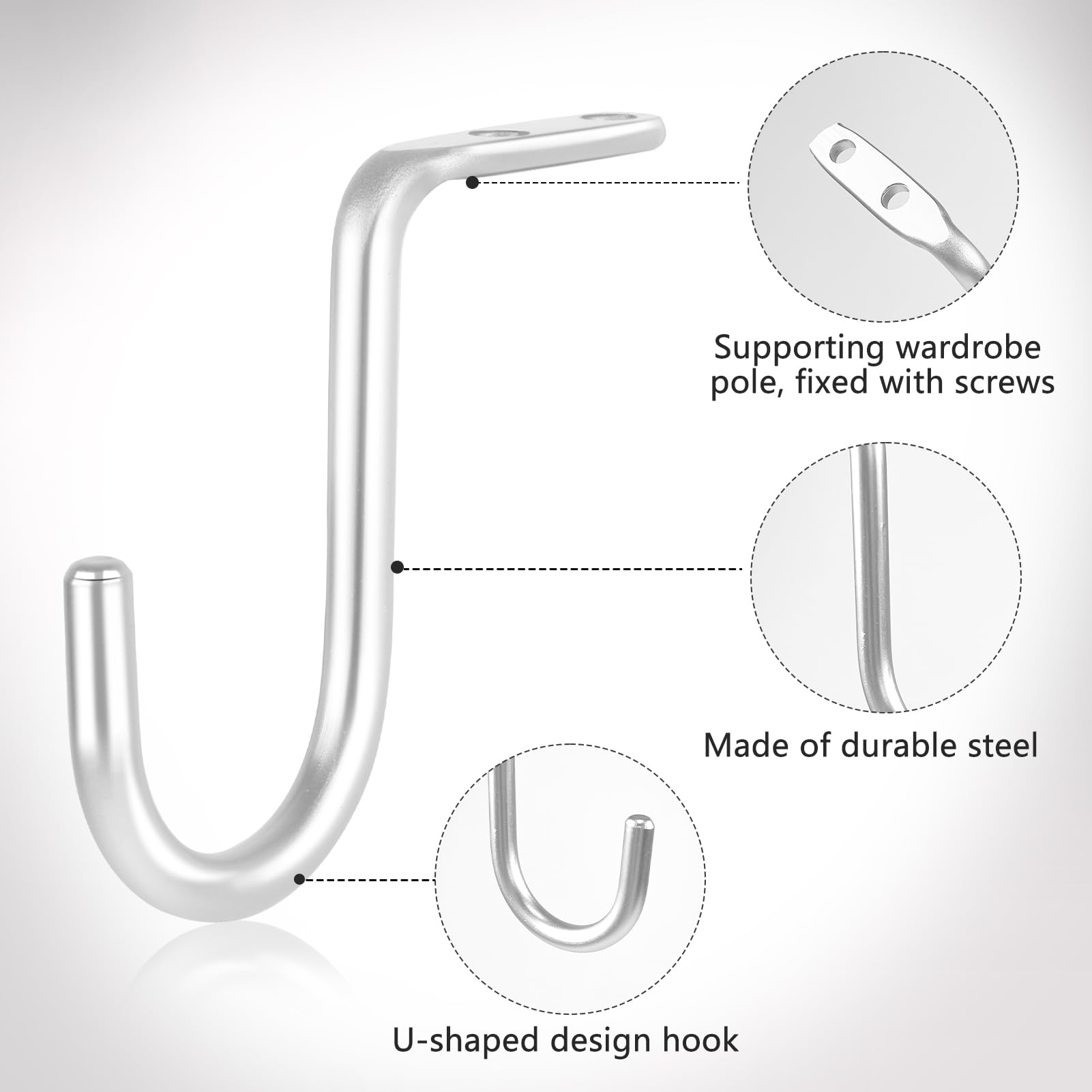 YEXEXINM 8 Sets of 1" Closet Rod Center Support,Heavy Duty Metal Curtain Rod Holder with Screws,Wall Mount Rod Bracket Closet Rod Support Bracket Clothes Storage Hanger for Closet Shelf and Rod